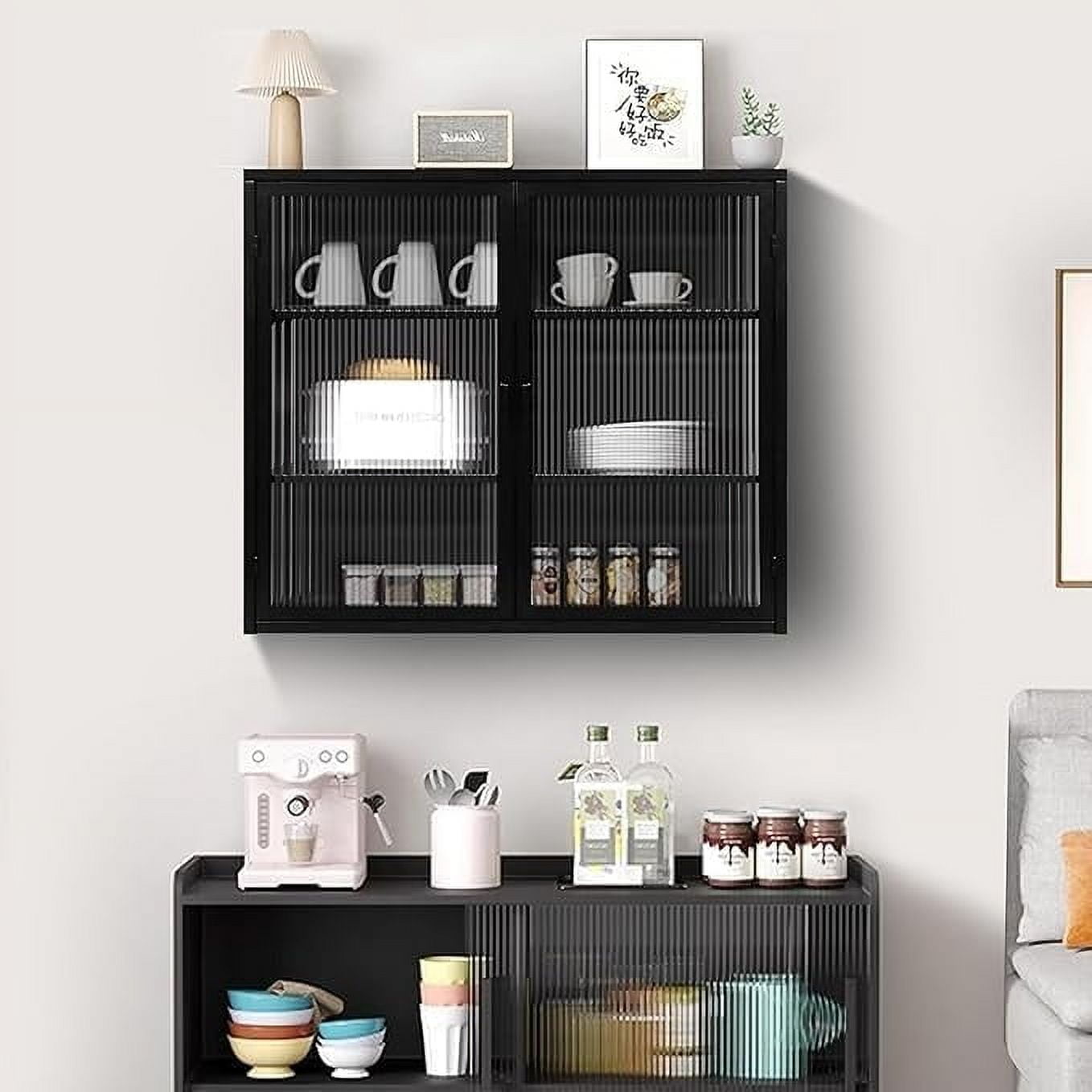 Retro Style Wall Mounted Glass Cabinet, Modern Kitchen Storage Cabinet ...