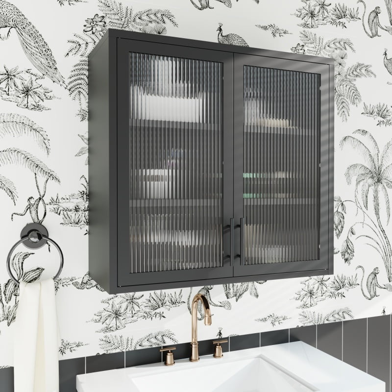 Retro Style Wall Mounted Table-Top Storage Cabinet with Hazy Doors and ...