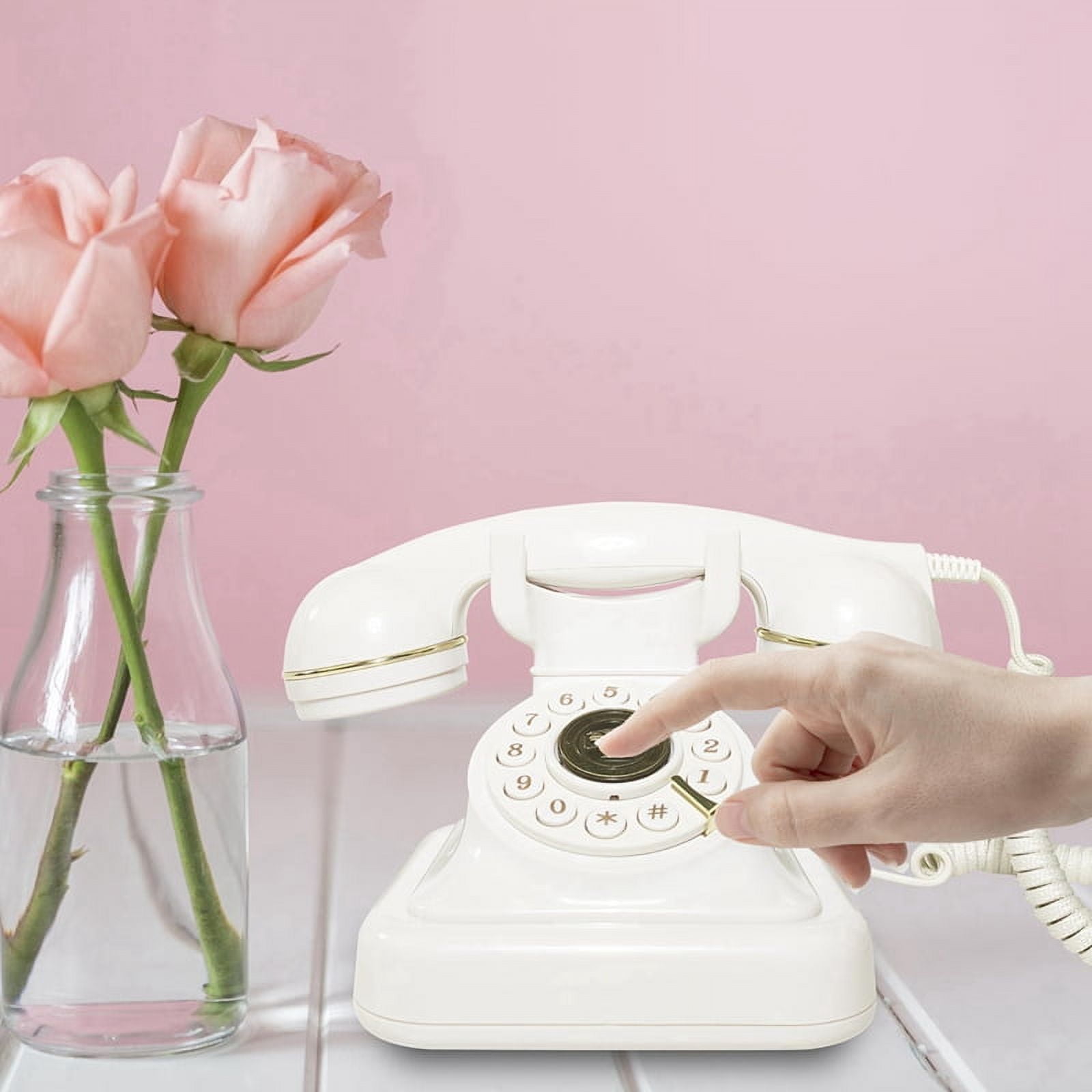 Retro Style Wired Dial Telephone Plug-in Home Fixed Landline Antique ...