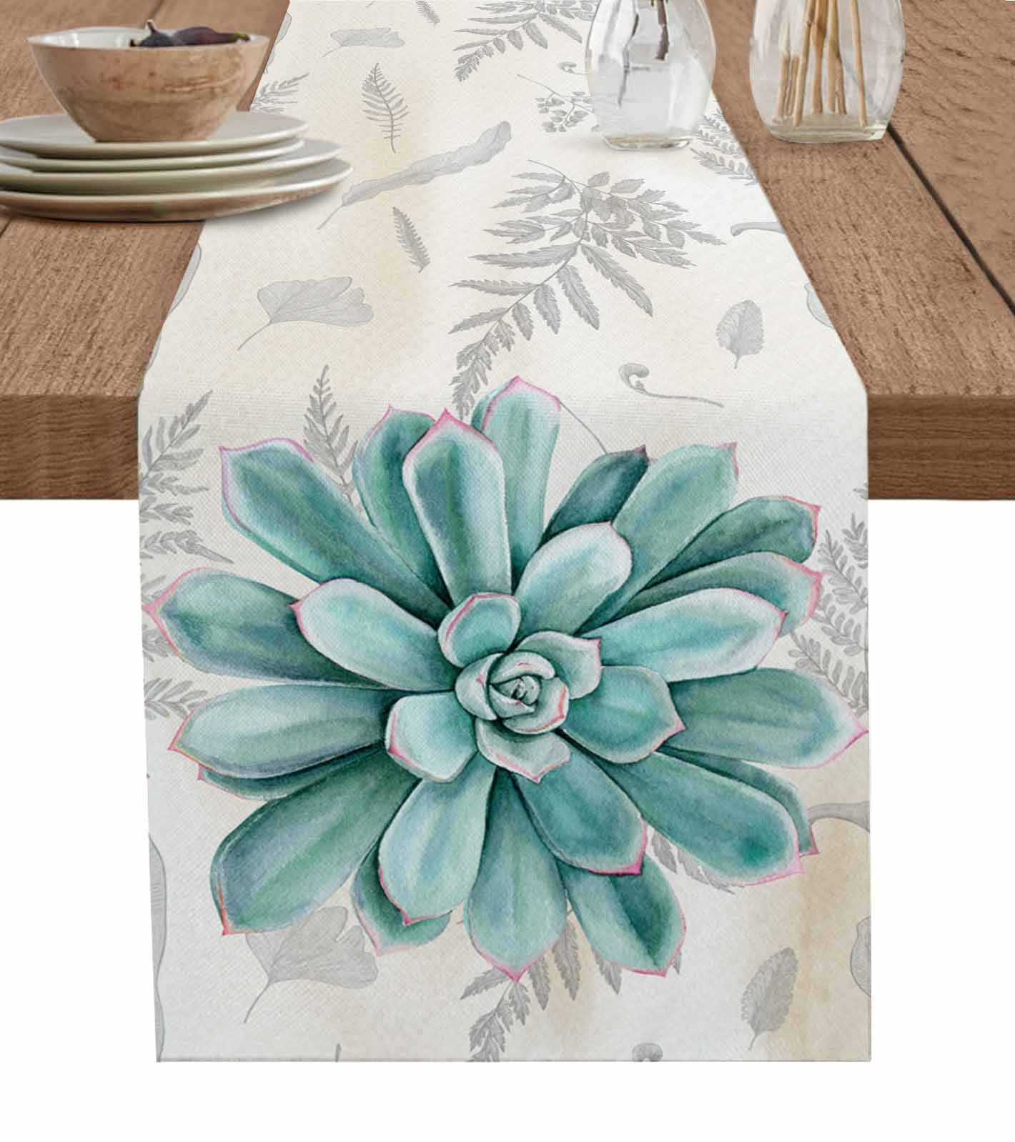 Retro Succulent Plants Table Runner Wedding Coffee Table Cover r ...