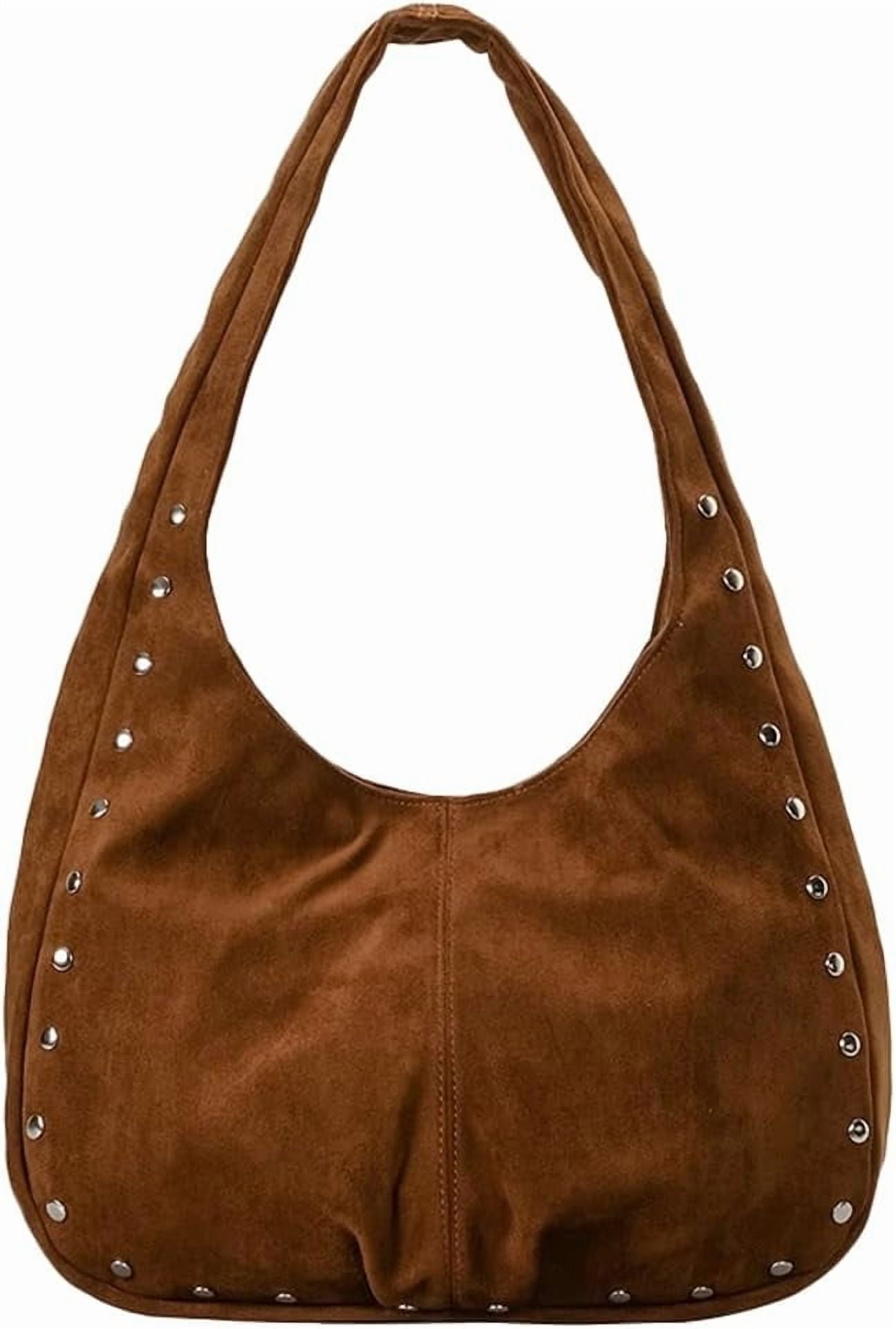 Retro Suede Leather Shoulder Bag Women Rivet Crescent Tote Handbag ...