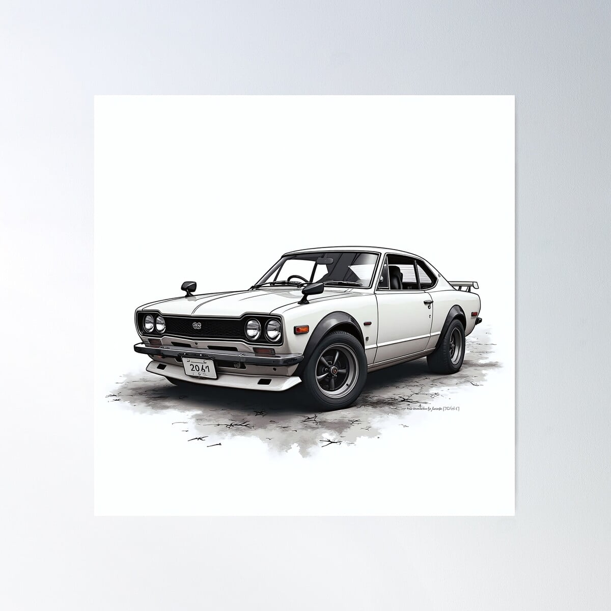 Retro Sumi-E Art: Classic White Nissan Skyline In Retro Style. Poster ...