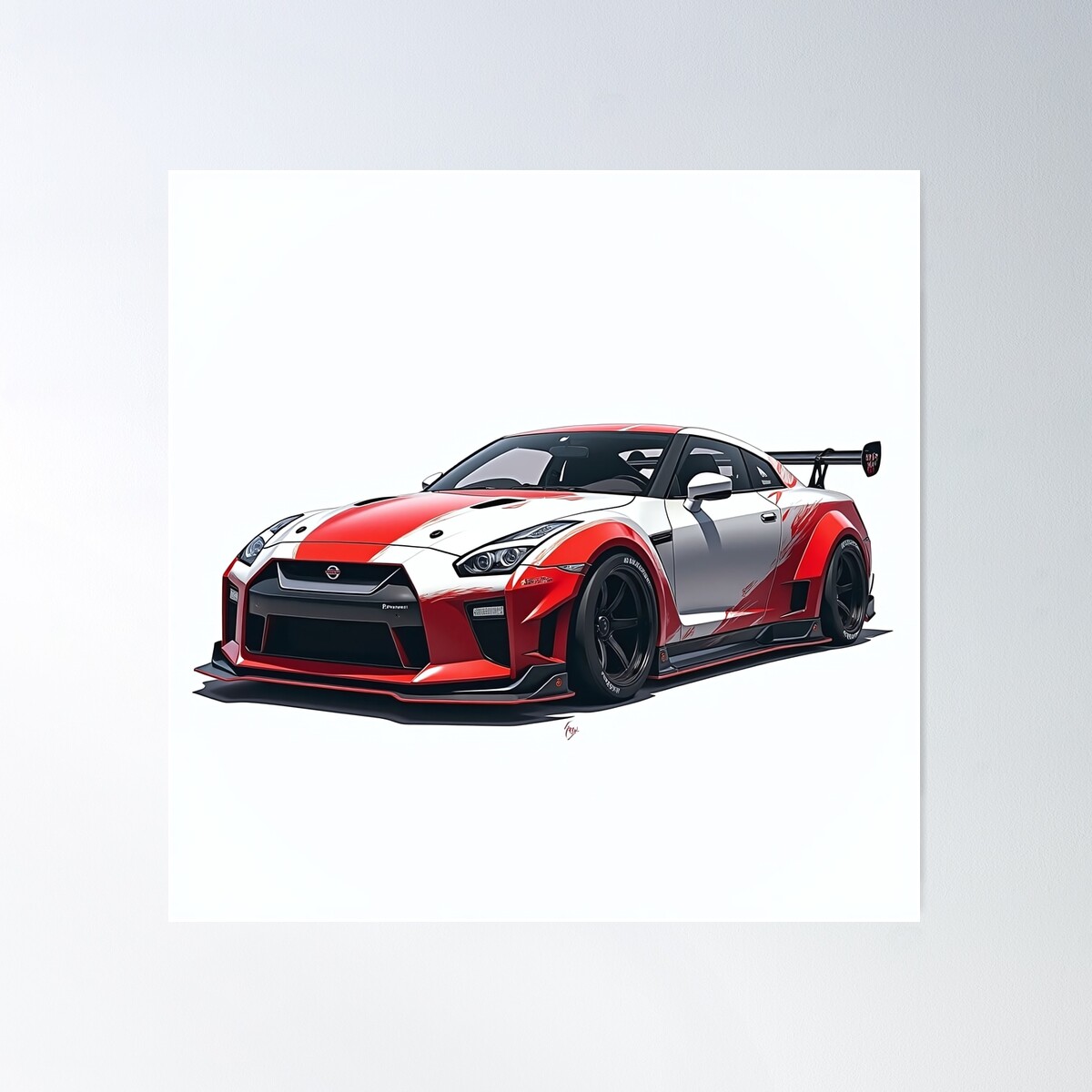 Retro Sumi-E Art: Modern Nissan Skyline Gtr In Retro Style. Poster Wall ...
