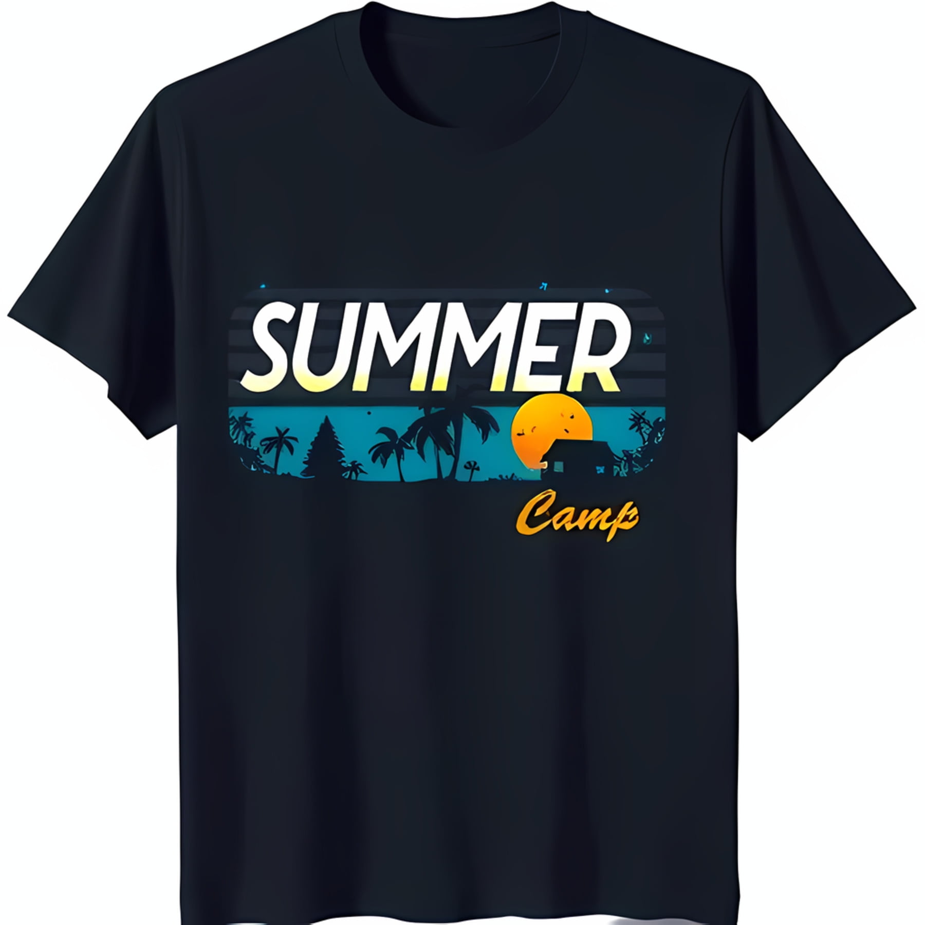 Retro Summer Camp T-Shirt Bold 'SUMMER' Design with Trees & Sunset ...
