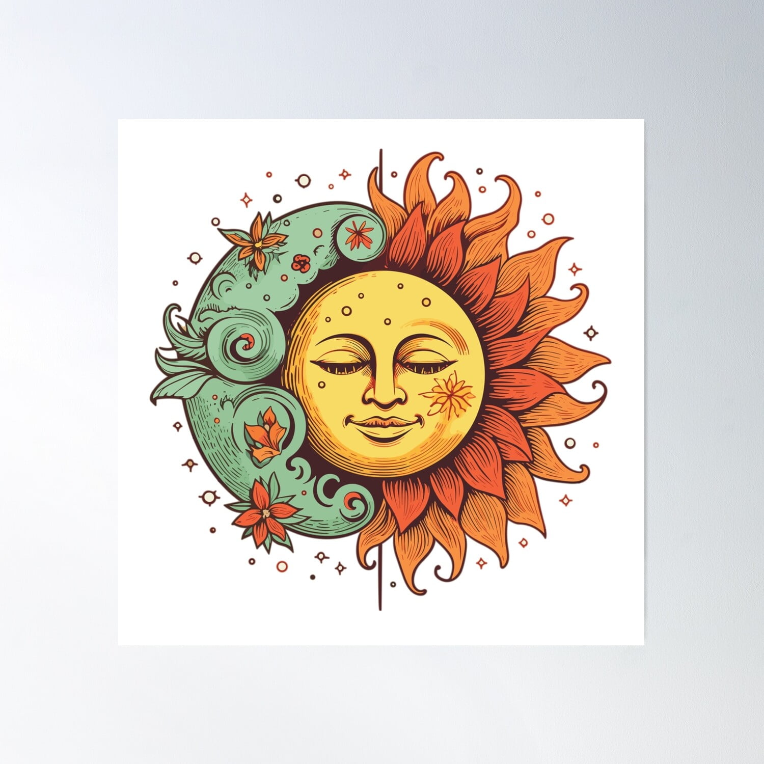 Retro Sun And Moon Poster Wall Art, Modern Wall Decor, 16x16 UNFRAMED ...