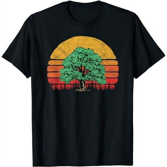 Retro Sun Minimalist Oak Tree Design - Graphic T-Shirt - Walmart.com