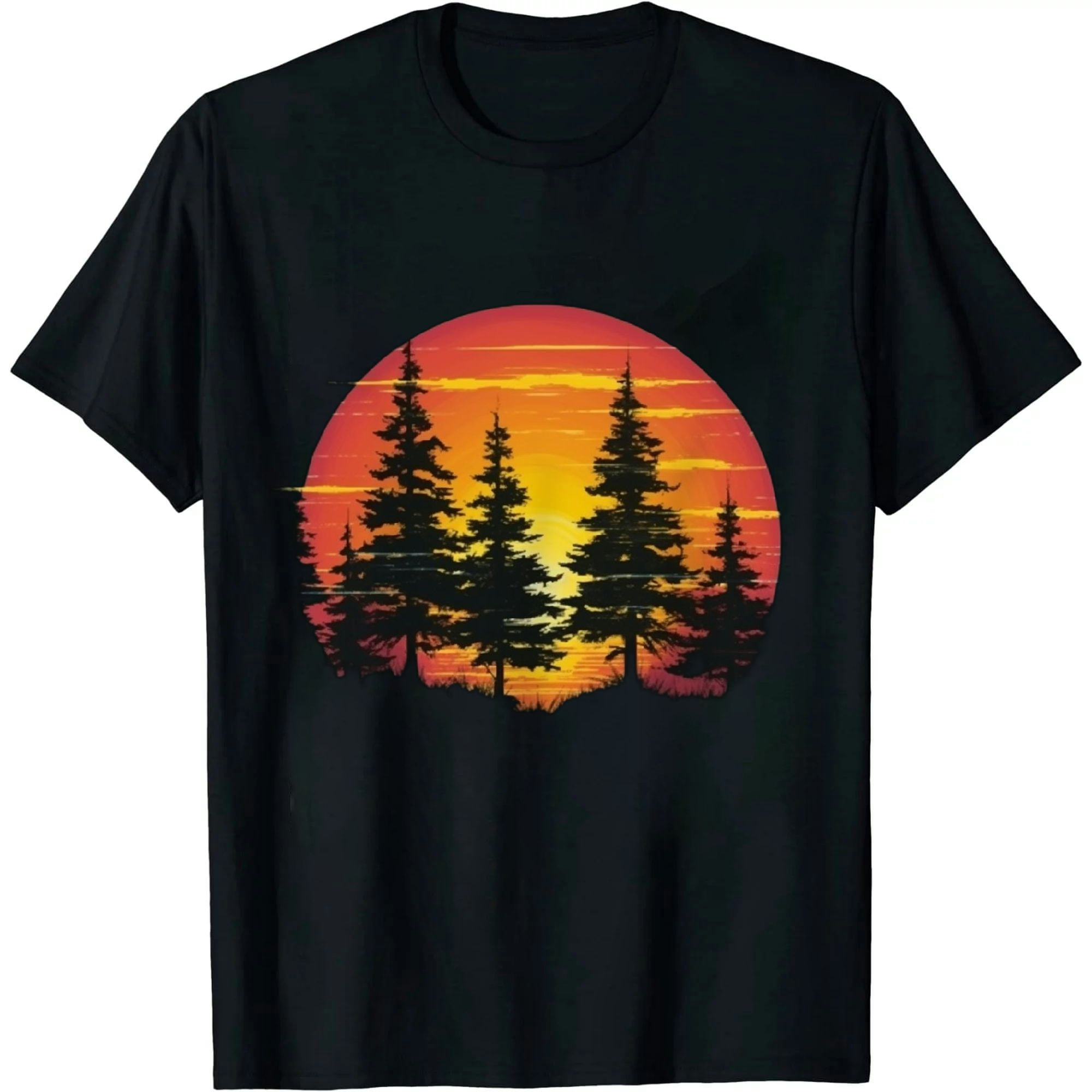 Retro Sun Minimalist Pine Tree Design - Graphic Tee Shirt - Walmart.com