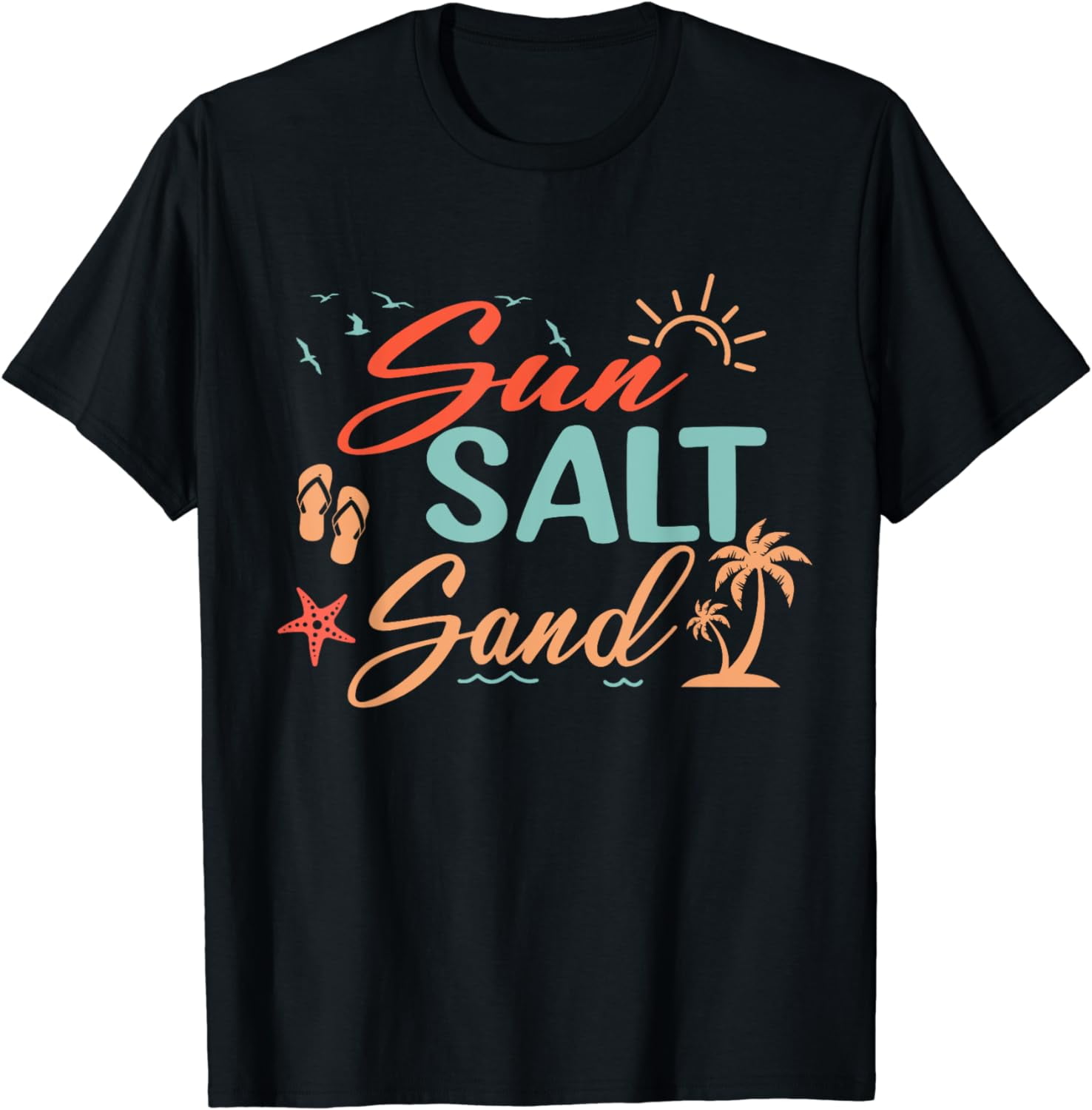Retro Sun Salt Sand Beach Summer Vacation Palm Tree T-Shirt - Walmart.com