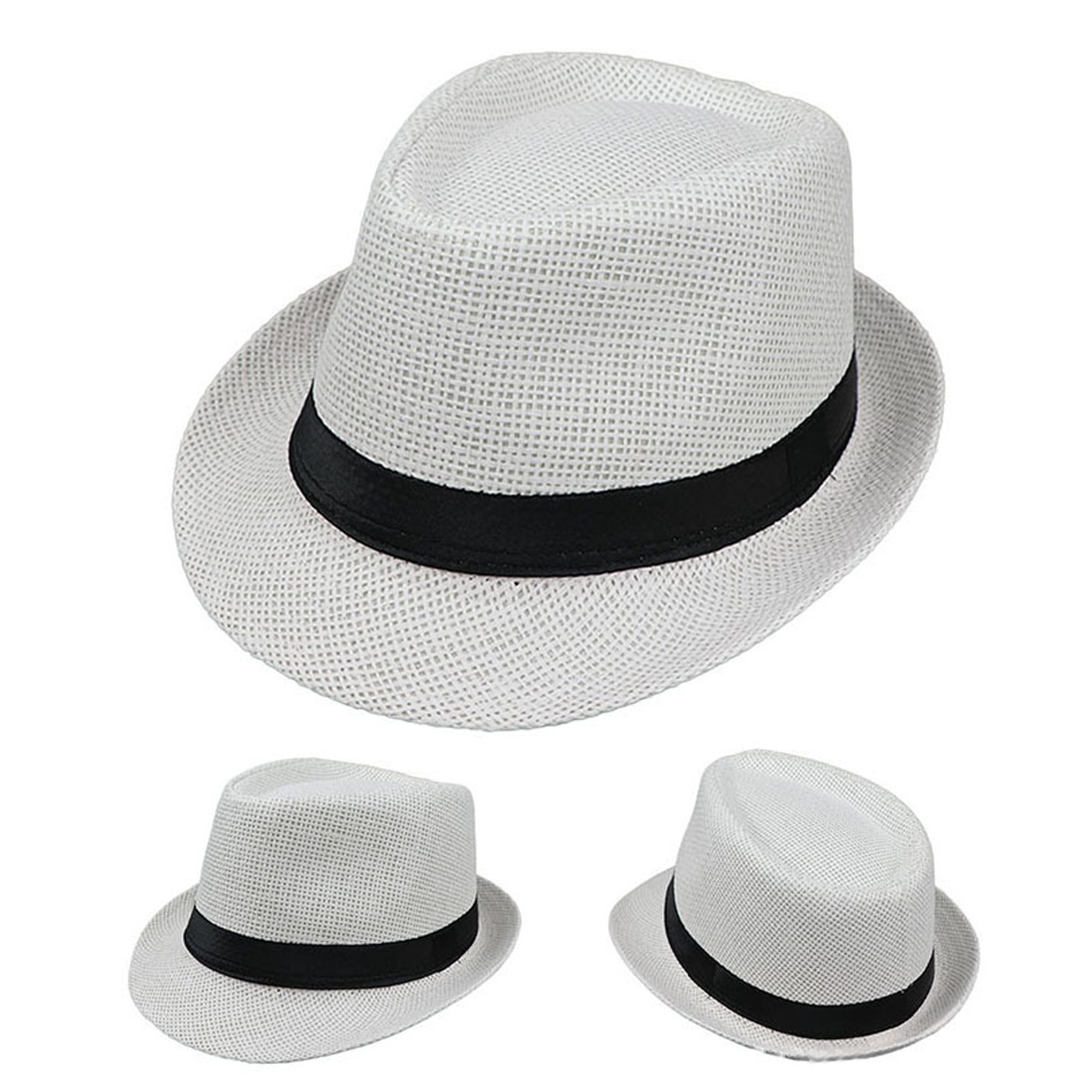 Retro Sun Straw Hat Gangster Cap Summer Beach Hat Unisex,White ...