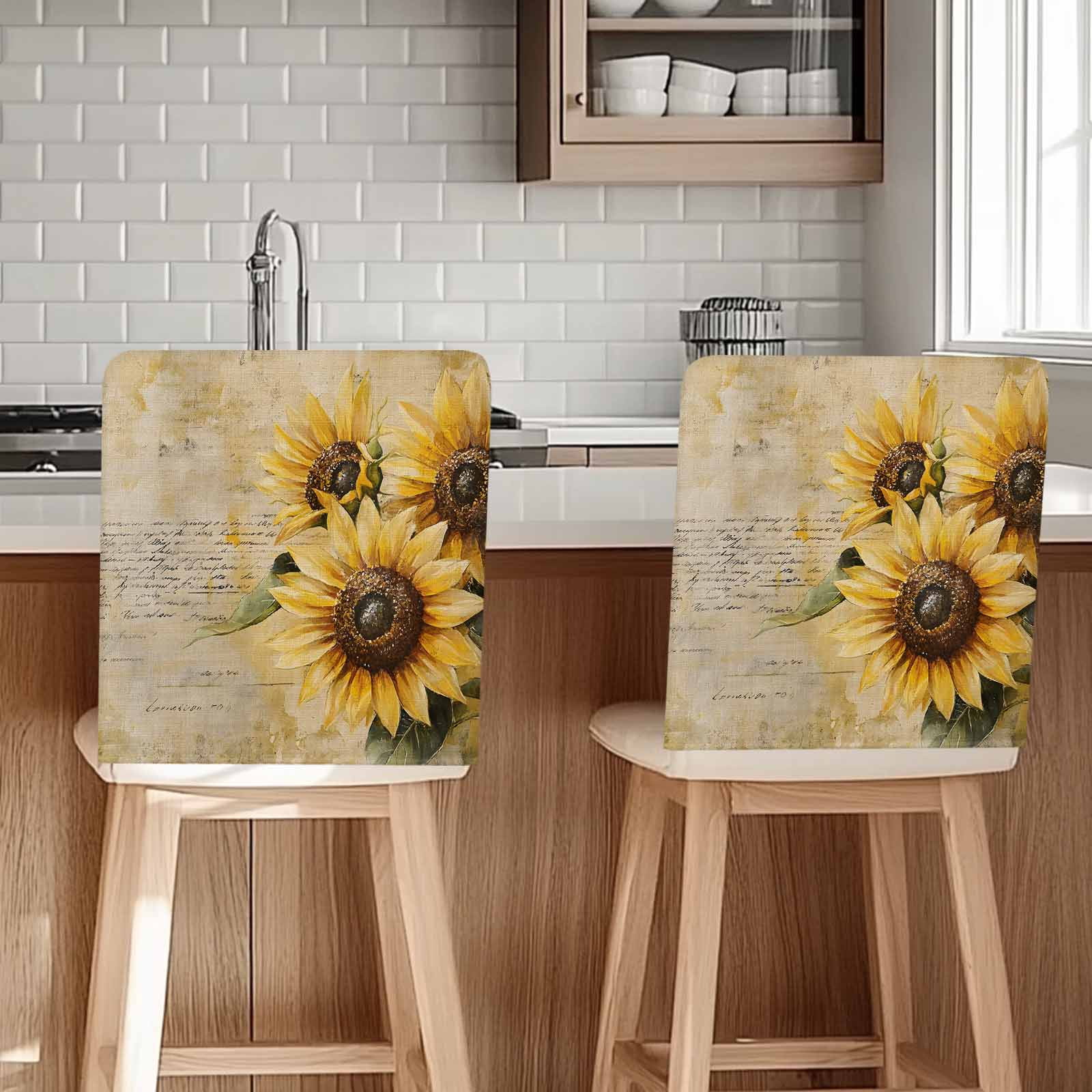 Retro Sunflower Chair Covers Set of 6 Pastoral Floral Painting ...