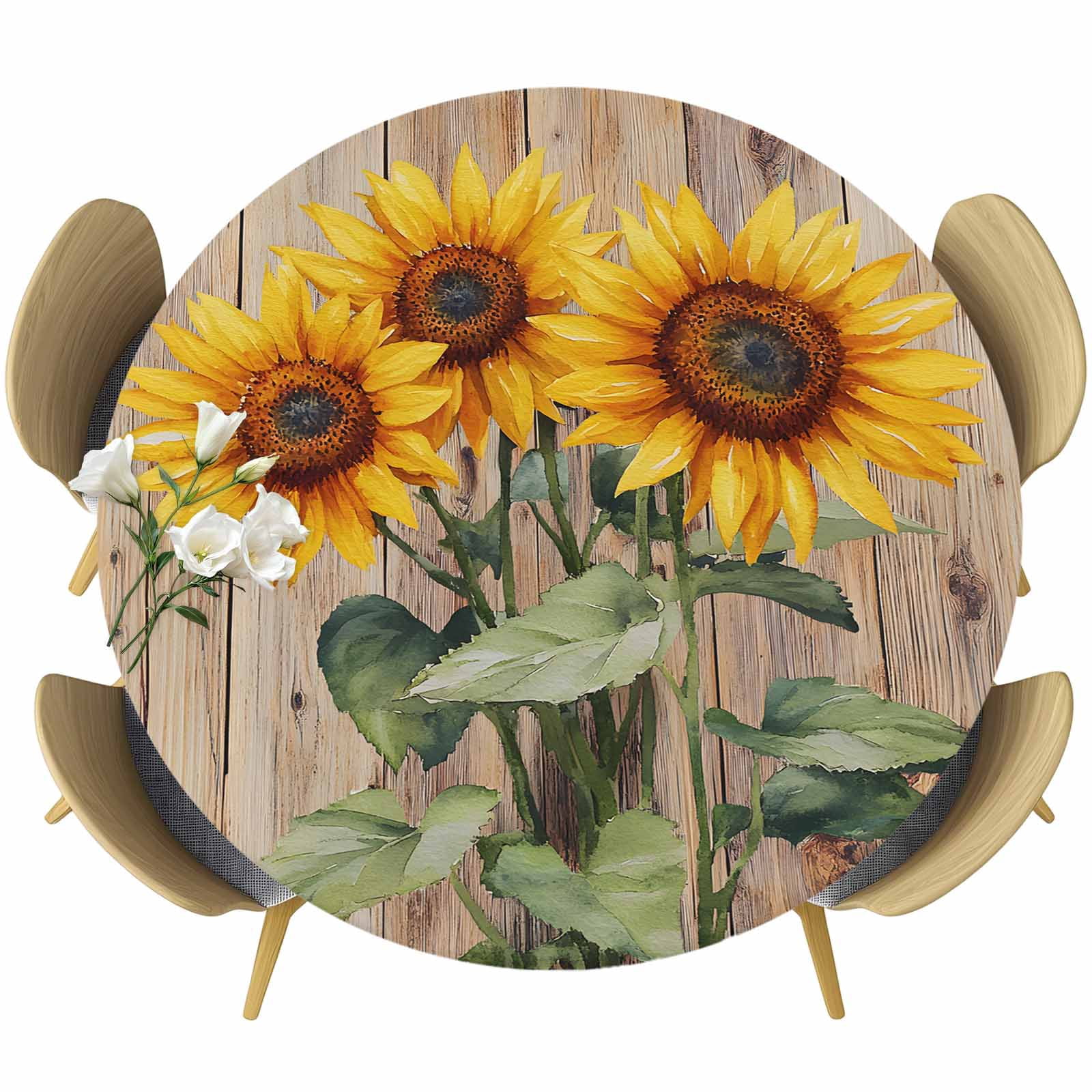 Retro Sunflower Round Tablecloth 45-54 Inch Round Fitted Table Cloth ...