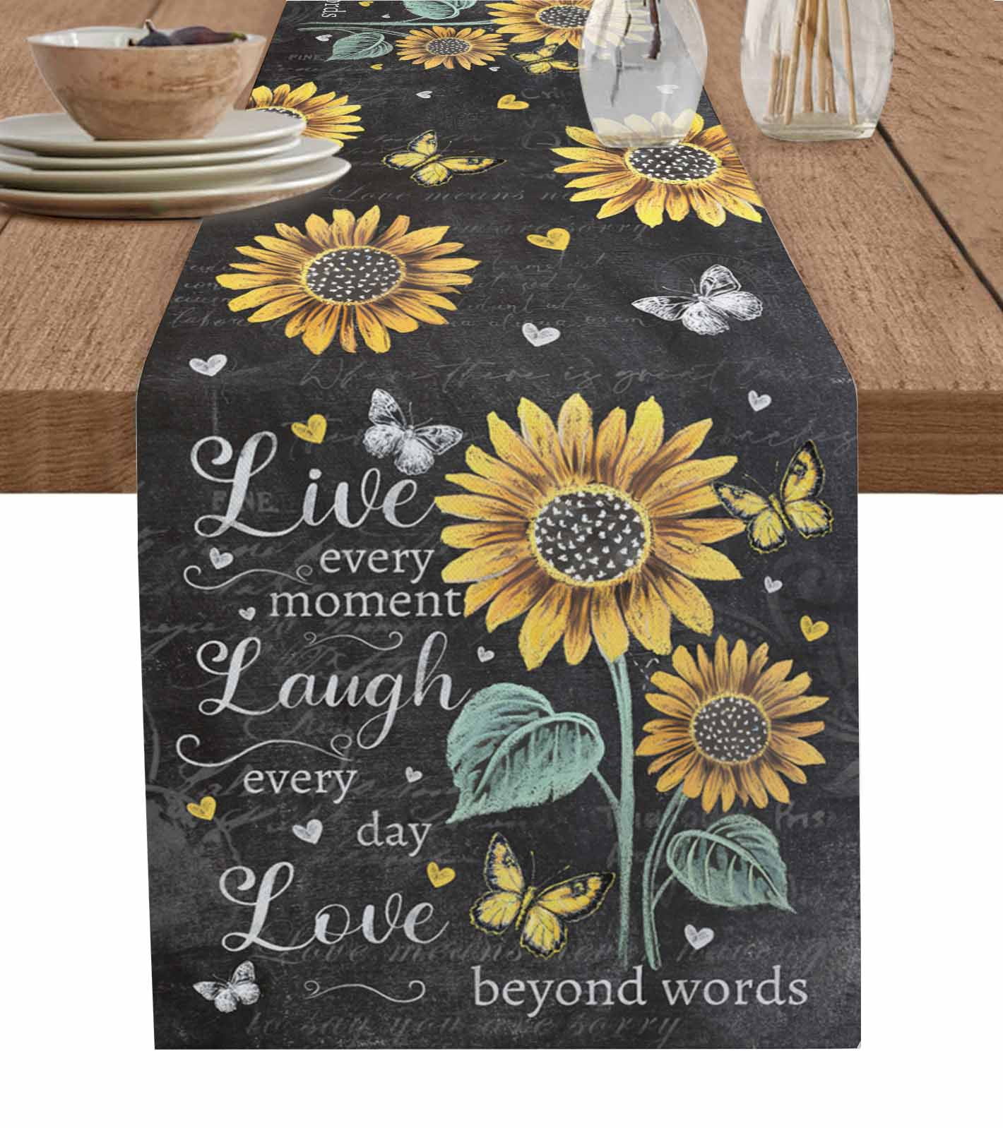 Retro Sunflower Table Runner 72 Inches, Spring Summer Farmhouse Floral ...