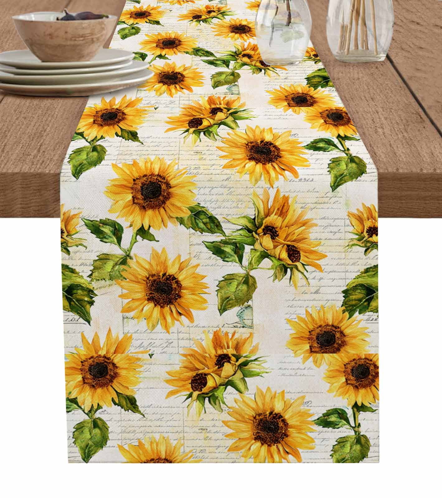 Retro Sunflower Table Runner Watercolor Letter Flowers Tablerunners 13 ...