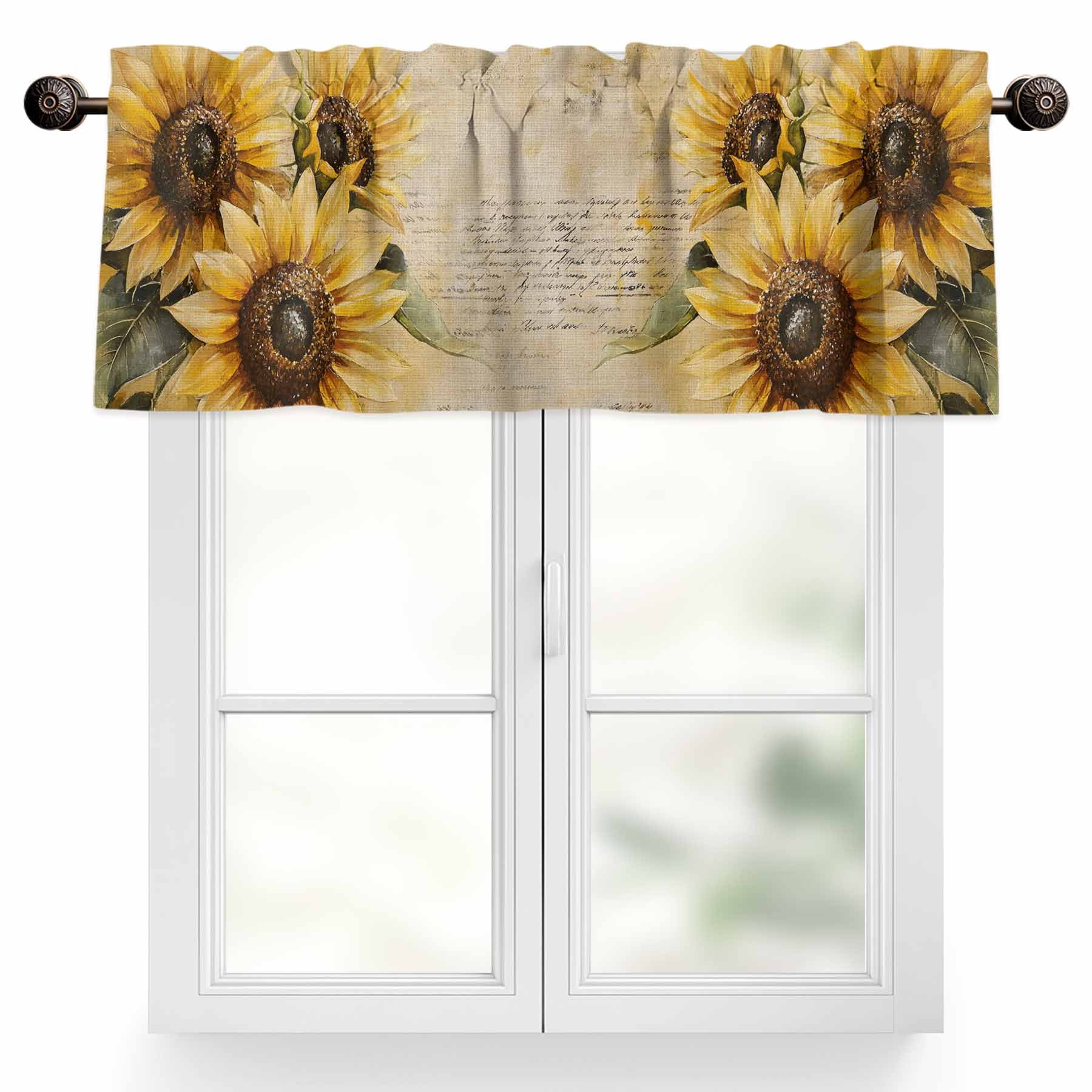 Retro Sunflower Valances for Windows, 60 x 18in, Pastoral Floral ...