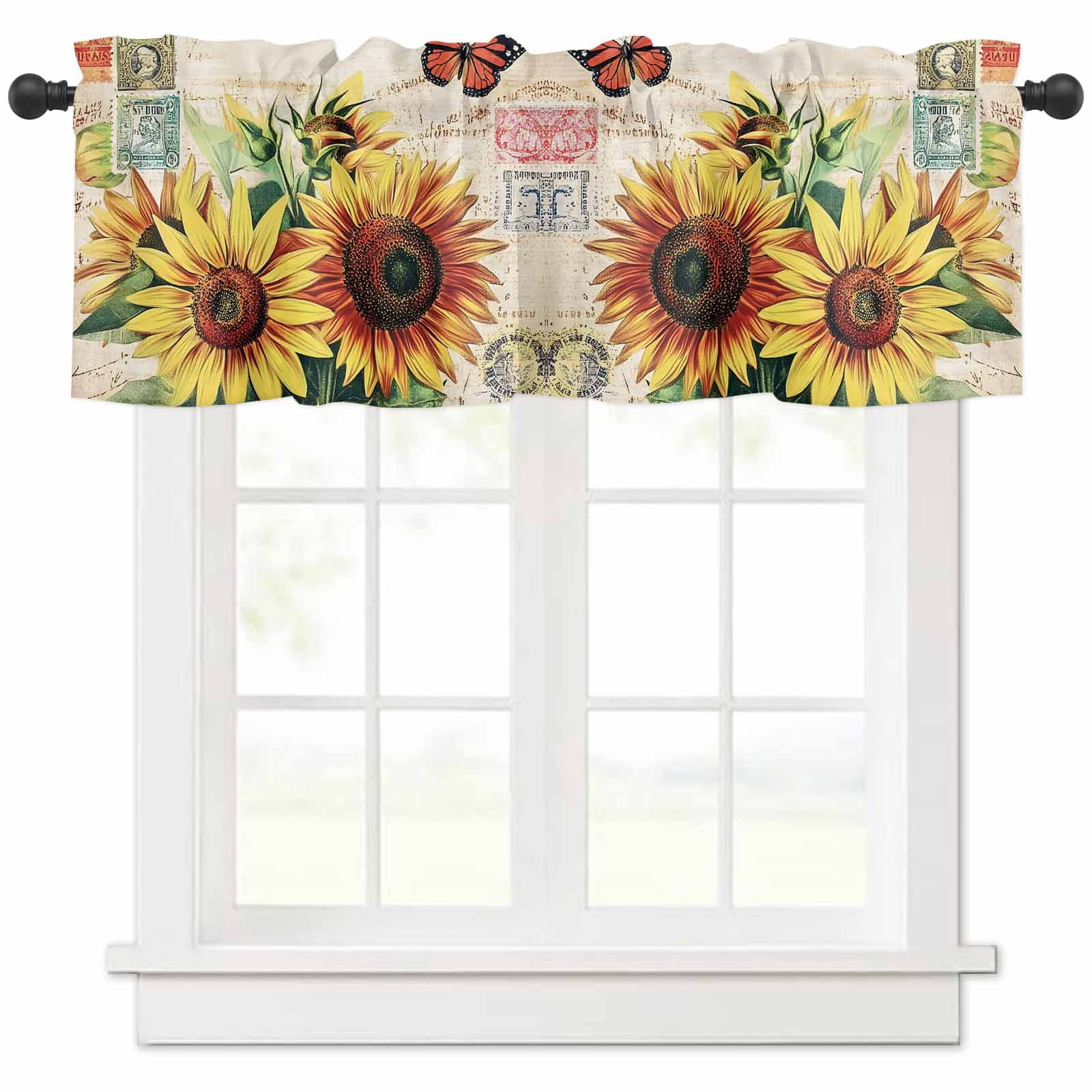 Retro Sunflower Valances for Windows Farmhouse Kitchen Curtains ...