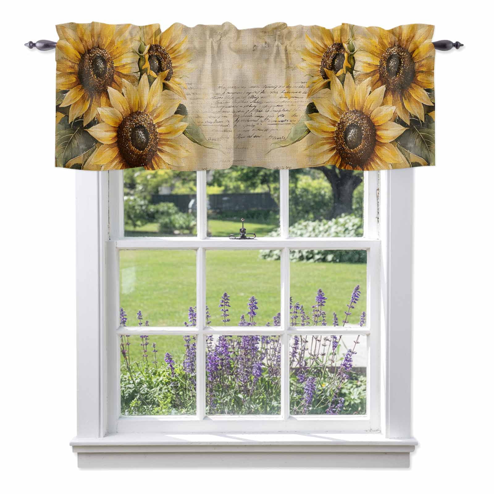 Retro Sunflower Valances for Windows, Pastoral Floral Painting ...