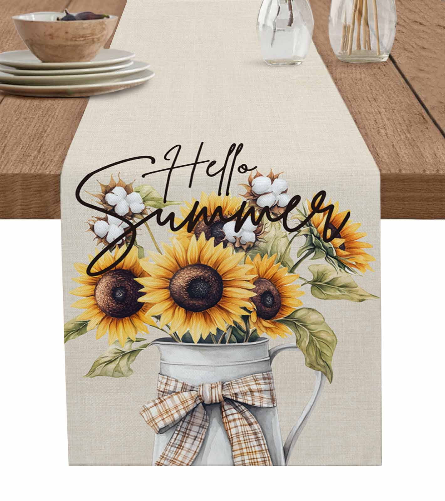 Retro Sunflowers Burlap Cotton Table Runner 13x36 Inches Short, Country ...