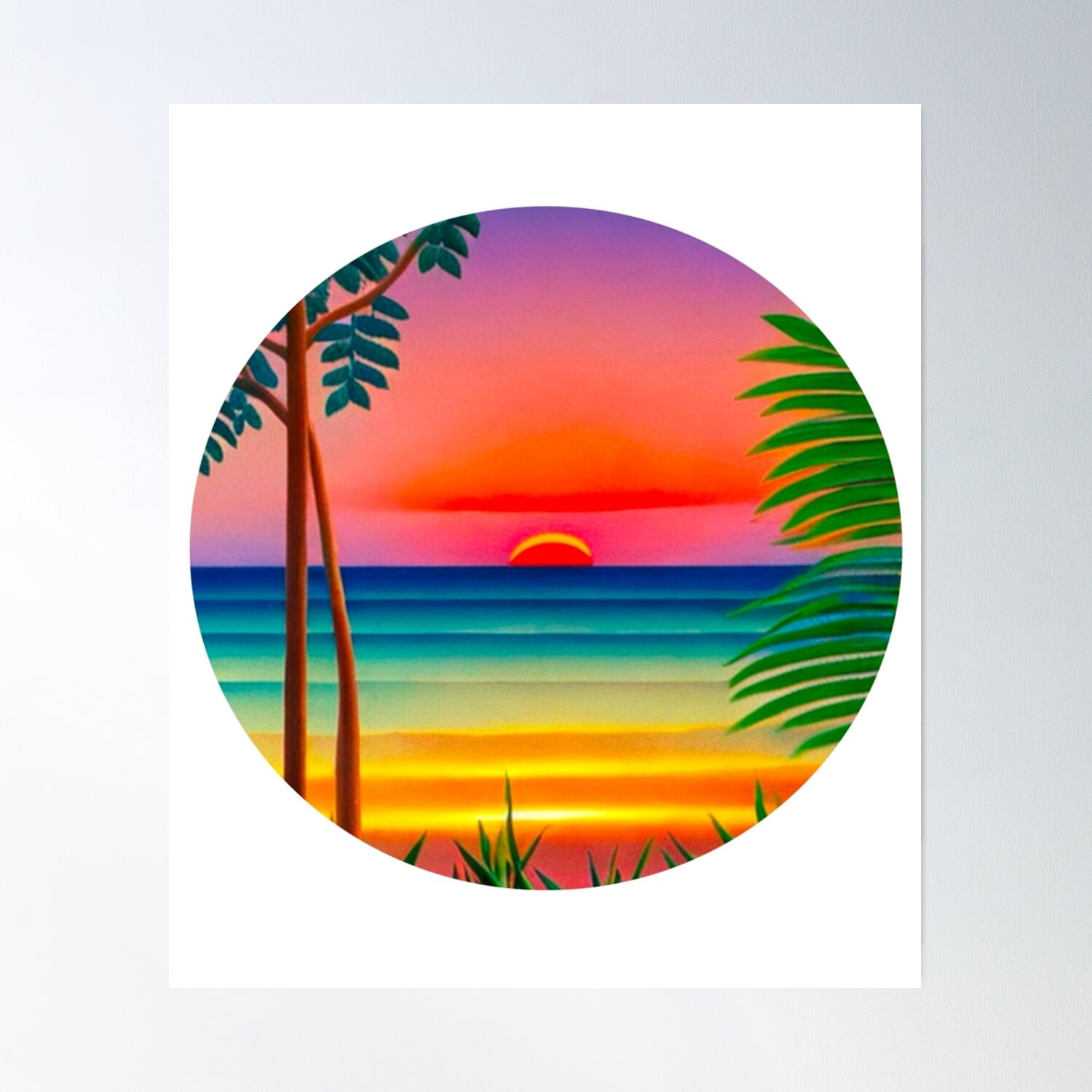 Retro Sunrise (Circle) Poster Wall Art, Modern Wall Decor, 12x18 ...