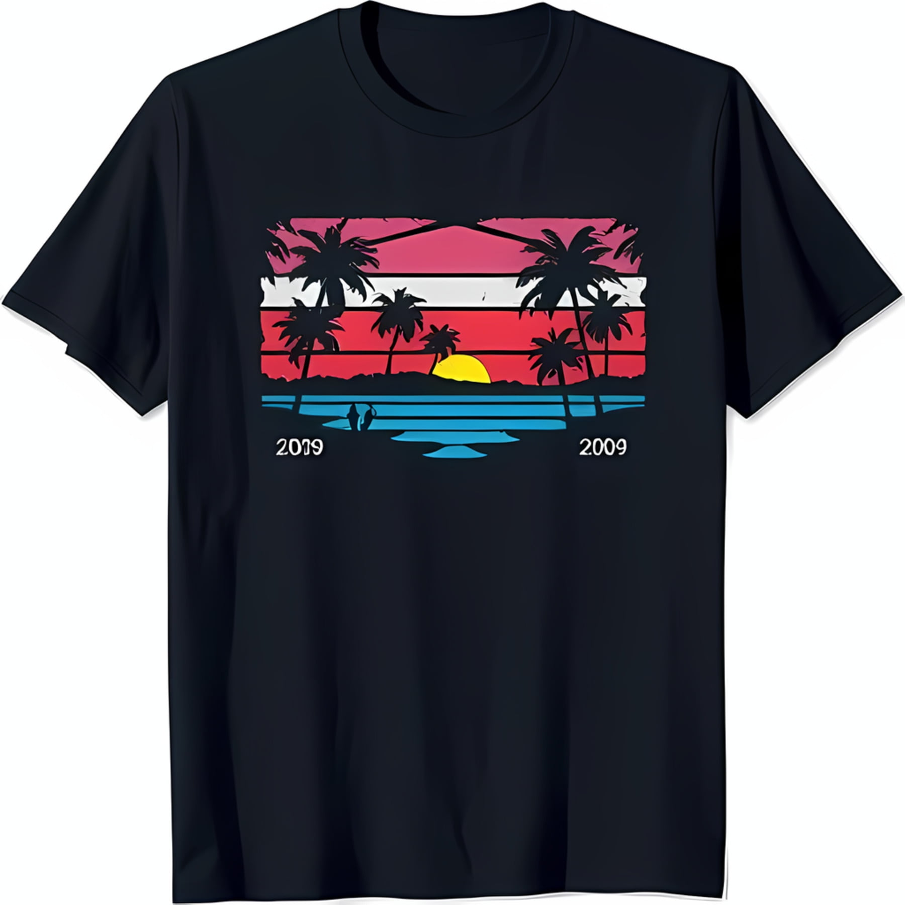 Retro Sunset Beach Graphic on Black T-Shirt Vintage 2009 Design with ...