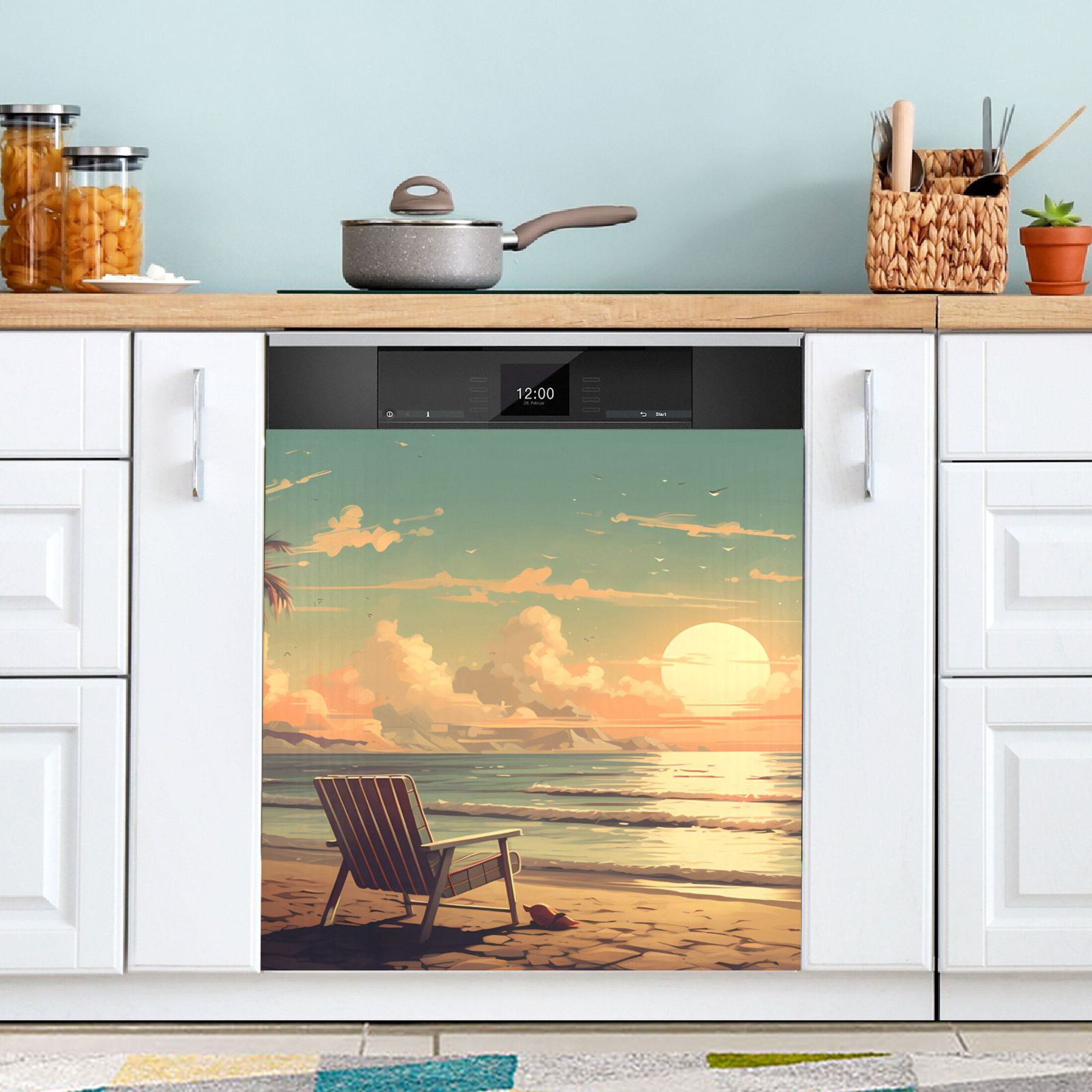 Retro Sunset Beach Magnetic Dishwasher Cover Magnet Refrigerator ...