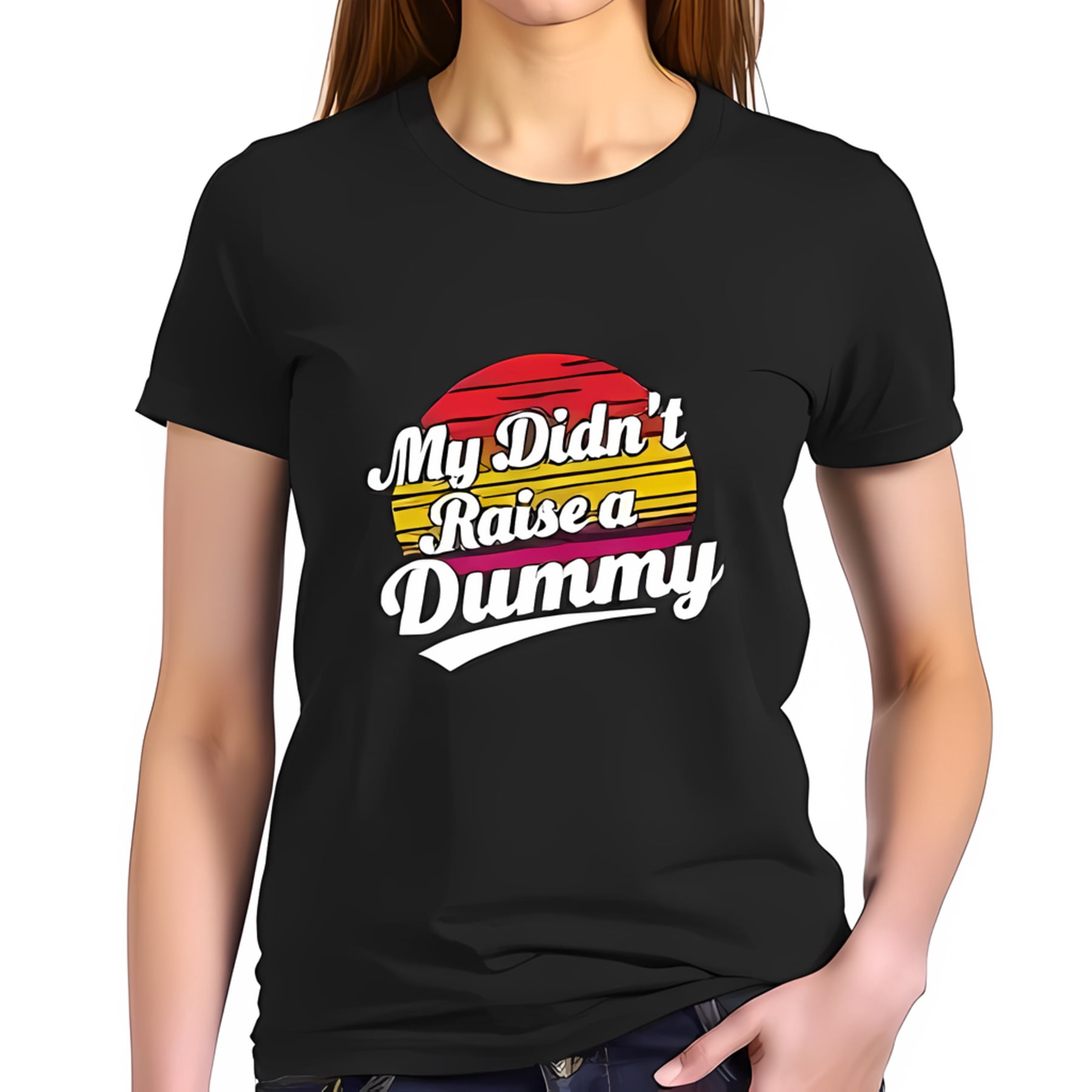 Retro Sunset Graphic Cotton Short Sleeve T-Shirt - " My Didn't Raise a ...