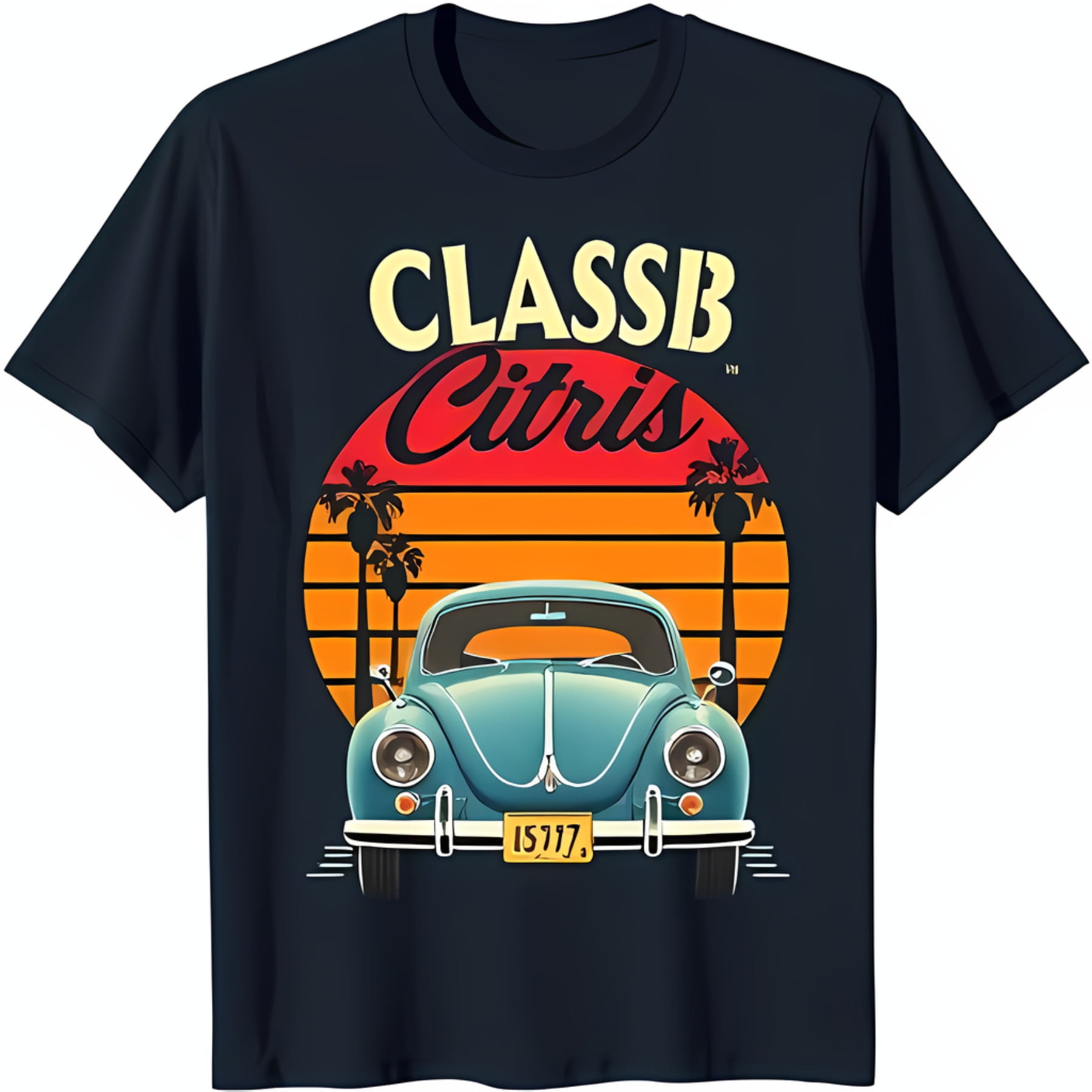 Retro Sunset Graphic T-Shirt CLASSB Citrus Design on Blue - Walmart.com