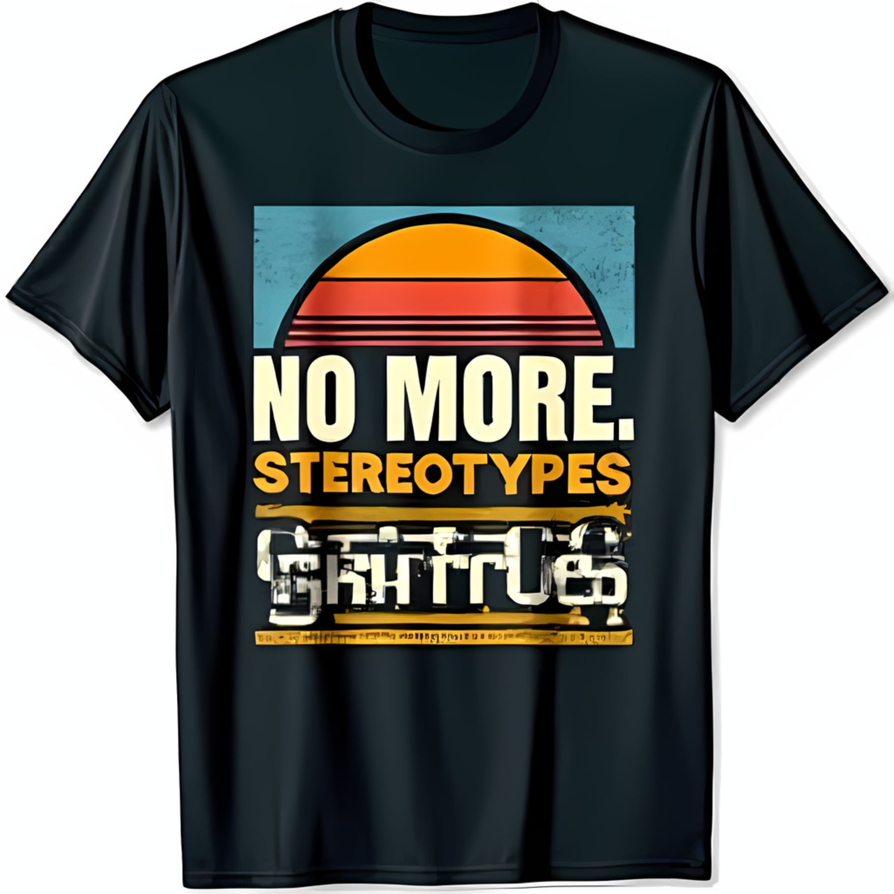 Retro Sunset Graphic T-Shirt NO MORE STEREOTYPES Design in Bold Colors ...