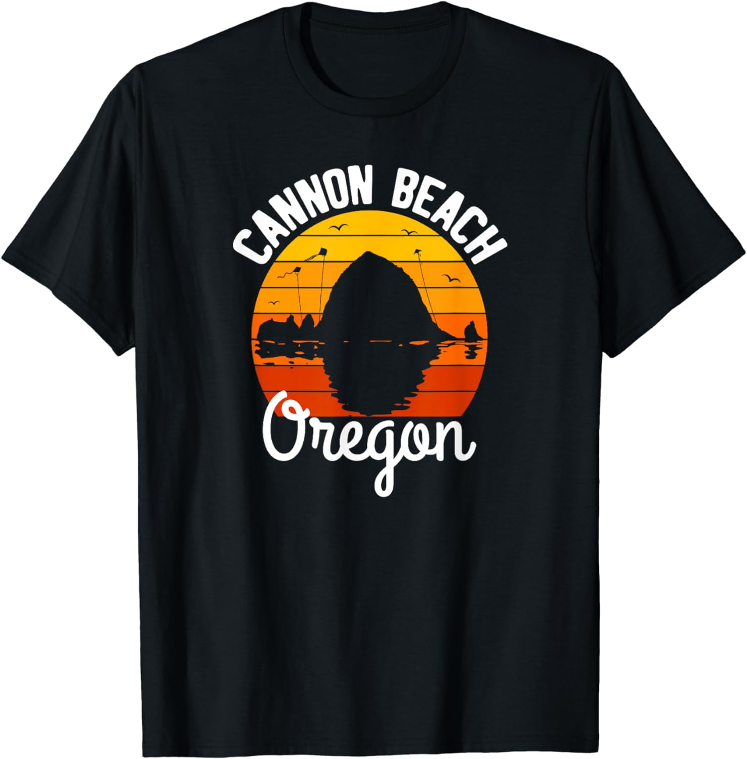 Retro Sunset Haystack Rock Souvenir Cannon Beach T-Shirt - Walmart.com