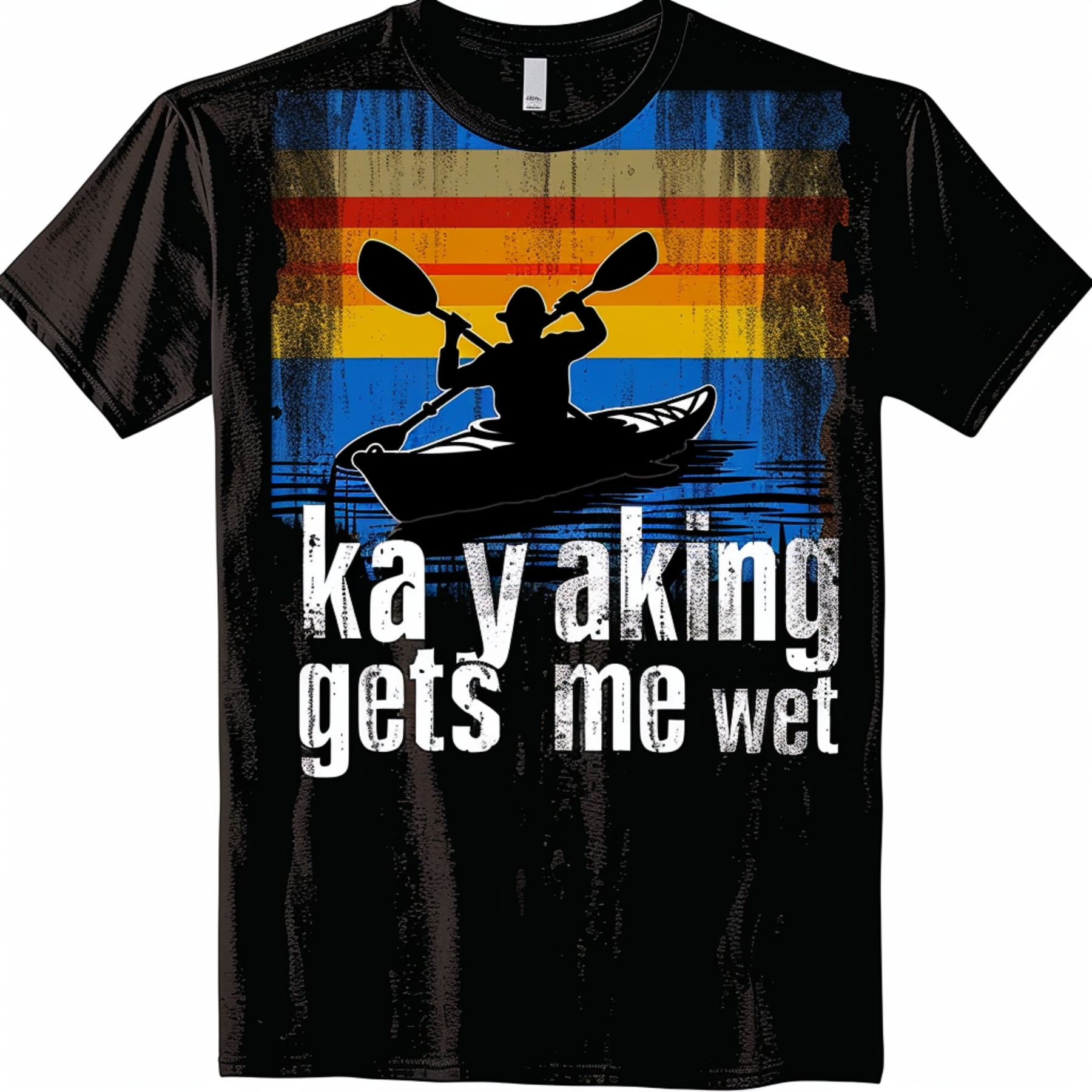 Retro Sunset Kayaking T Shirt Design on Black Background Ultra ...