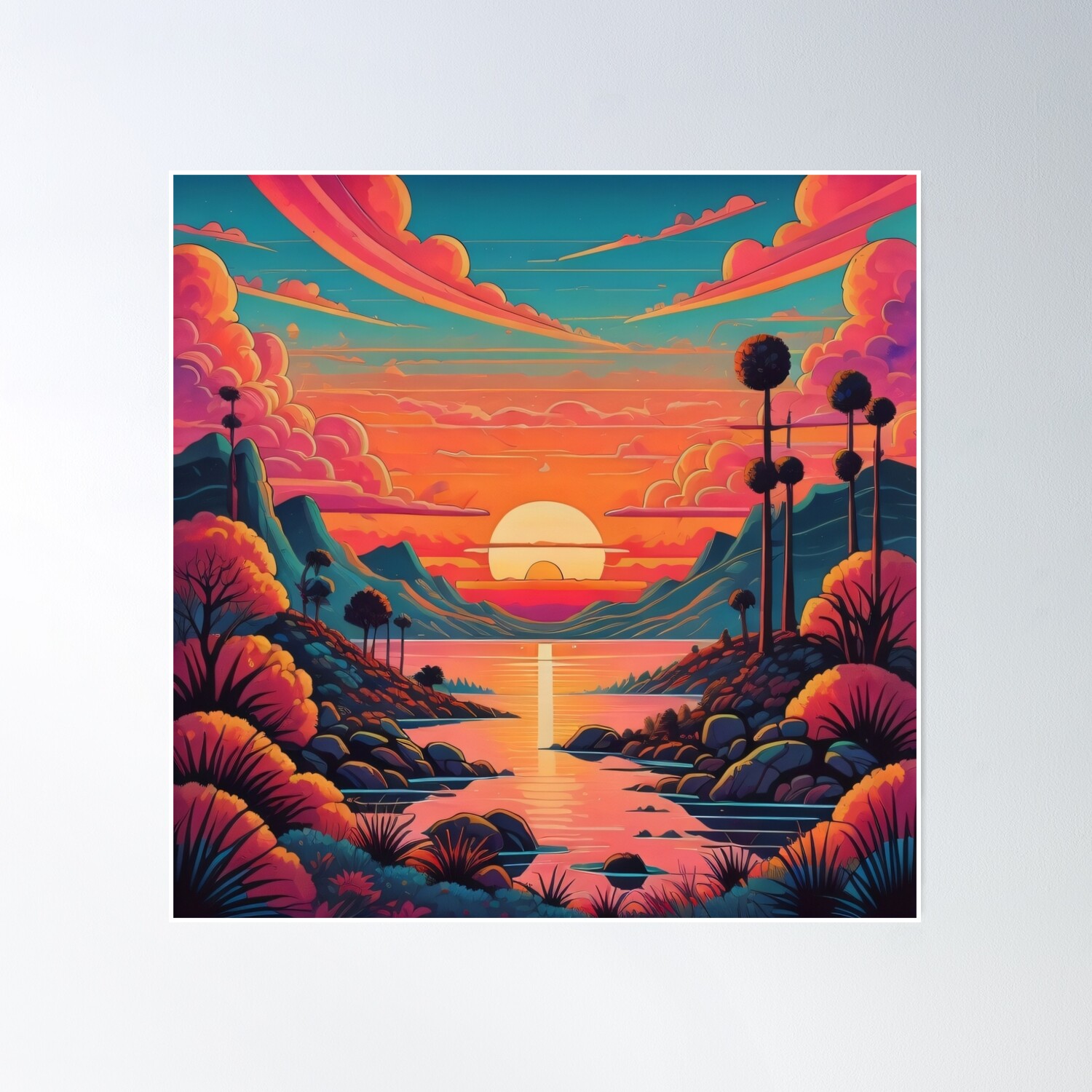 Retro Sunset Landscapes - Number 1 Poster Wall Art, Modern Wall Decor ...