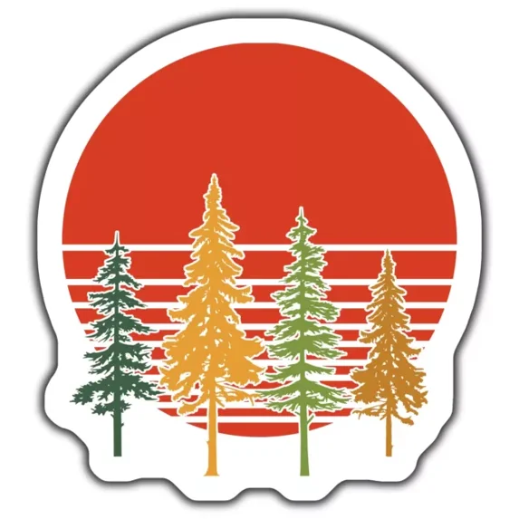 Retro Sunset Pine Trees Sticker, Nature Aesthetic Sticker For Laptop ...