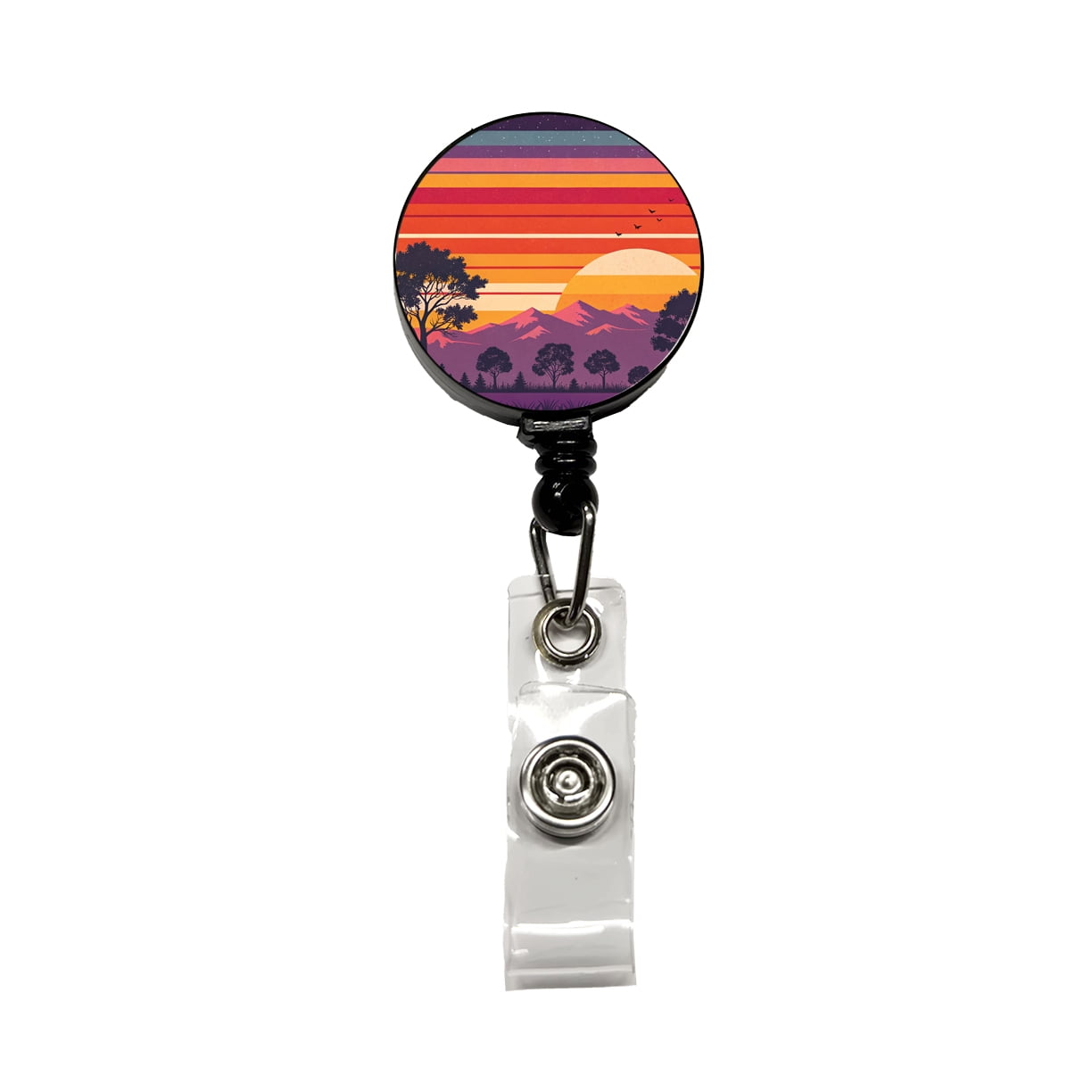 Retro Sunset Stripes Mountains Retractable Reel ID Badge Key Card Name ...
