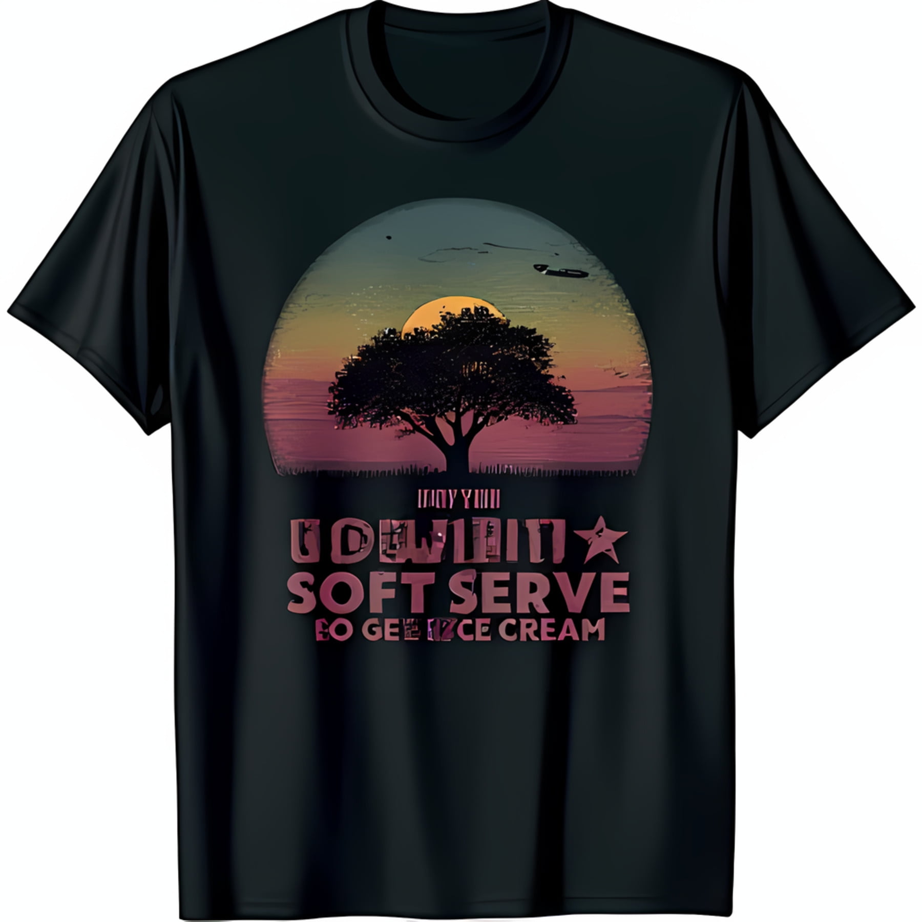 Retro Sunset Tree Black T-Shirt May You Go With It Soft Serve Ice Cream ...