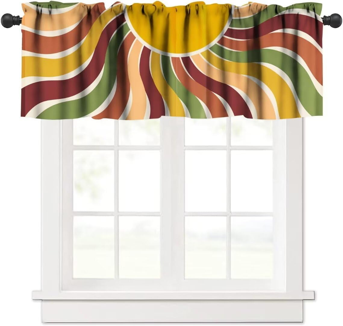 Retro Sunset Valance, Mid Century 70s Rainbow Abstract Colorful Funky Waves Boho Groovy Sun ...