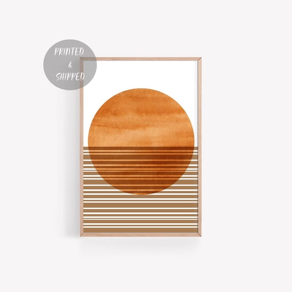 Retro Sunset Wall Art Print, Minimalist Boho Sun Abstract Line Decor ...