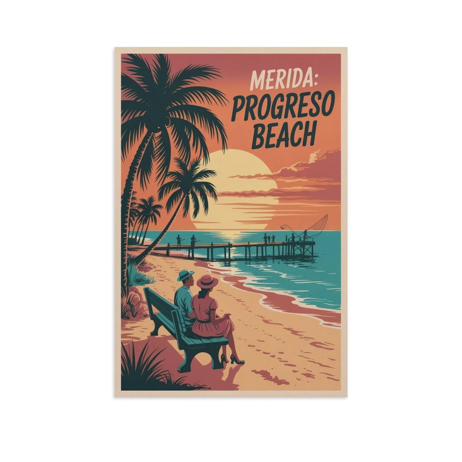 Retro Sunset Wall Decor Progreso Beach Merida Mexico Vintage Travel ...
