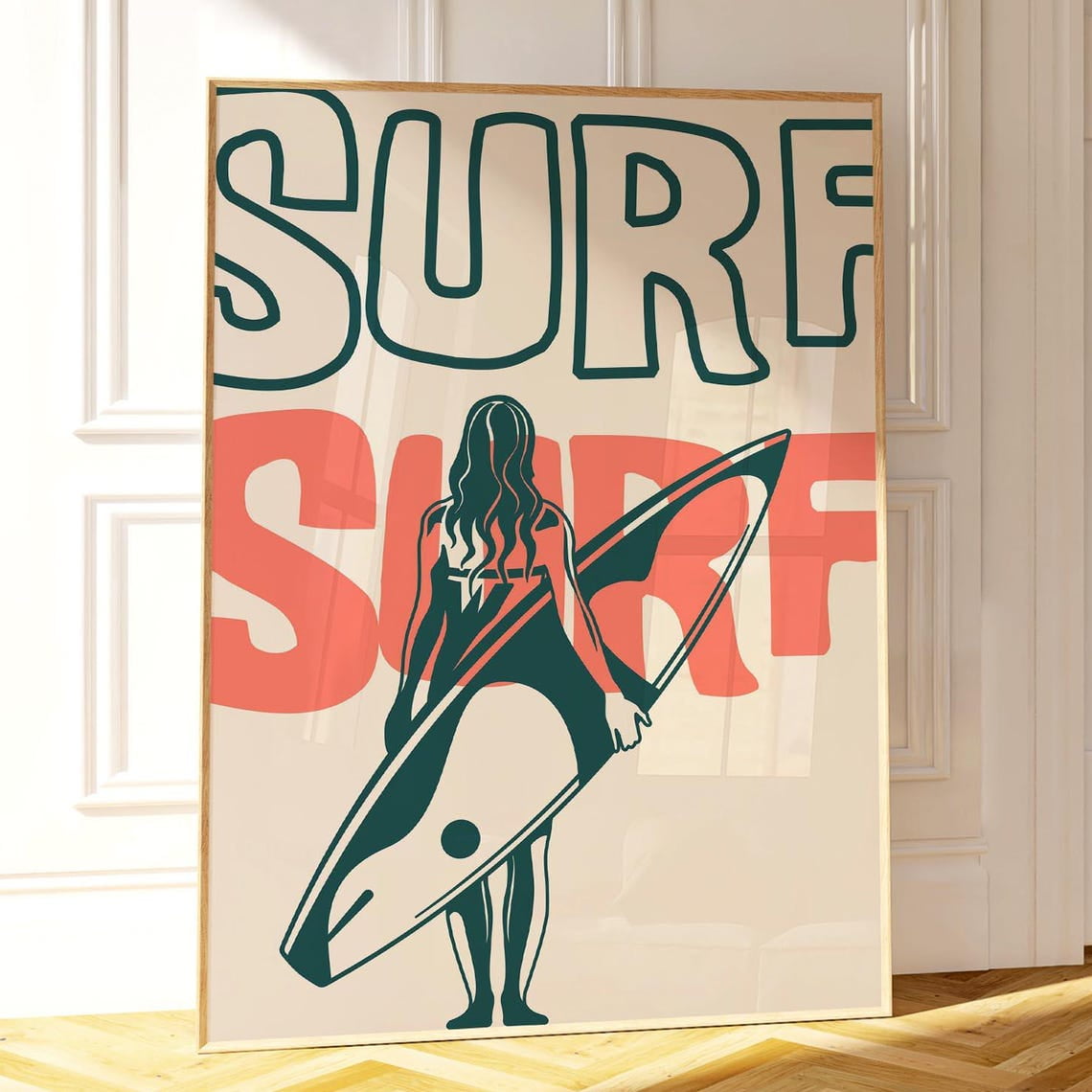 Retro Surf Art - Surfer Girl Poster, Beach Wall Decor, Coastal Summer ...