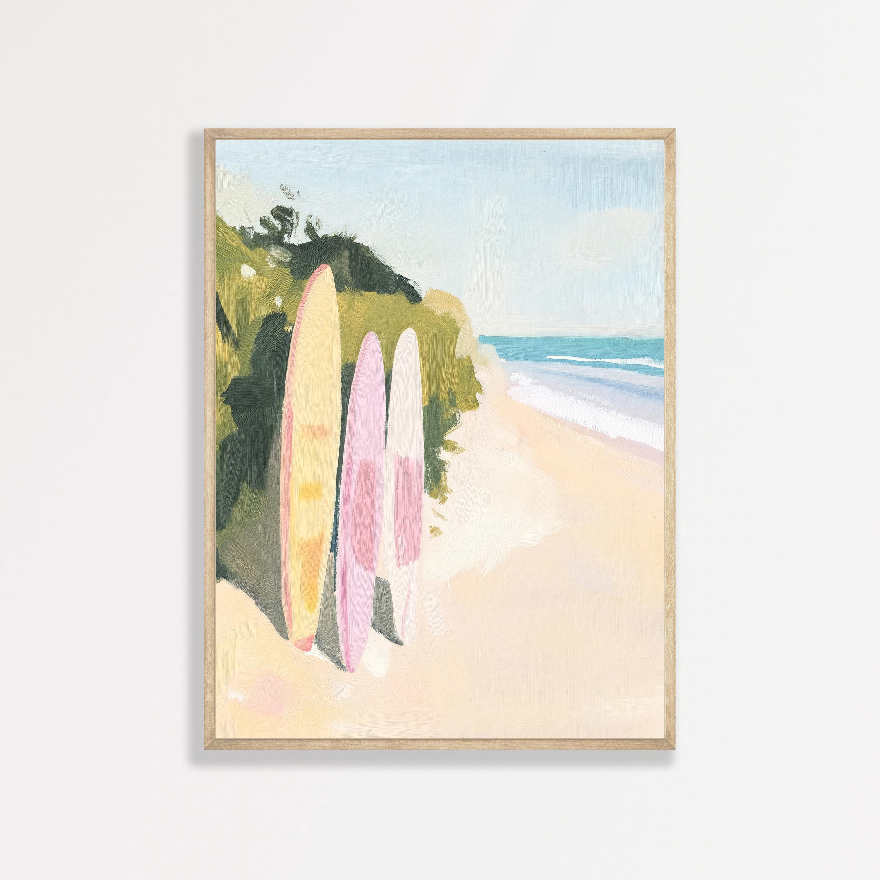 Retro Surfboard Beach Art Minimalist Pastel Coastal Print - Walmart.com