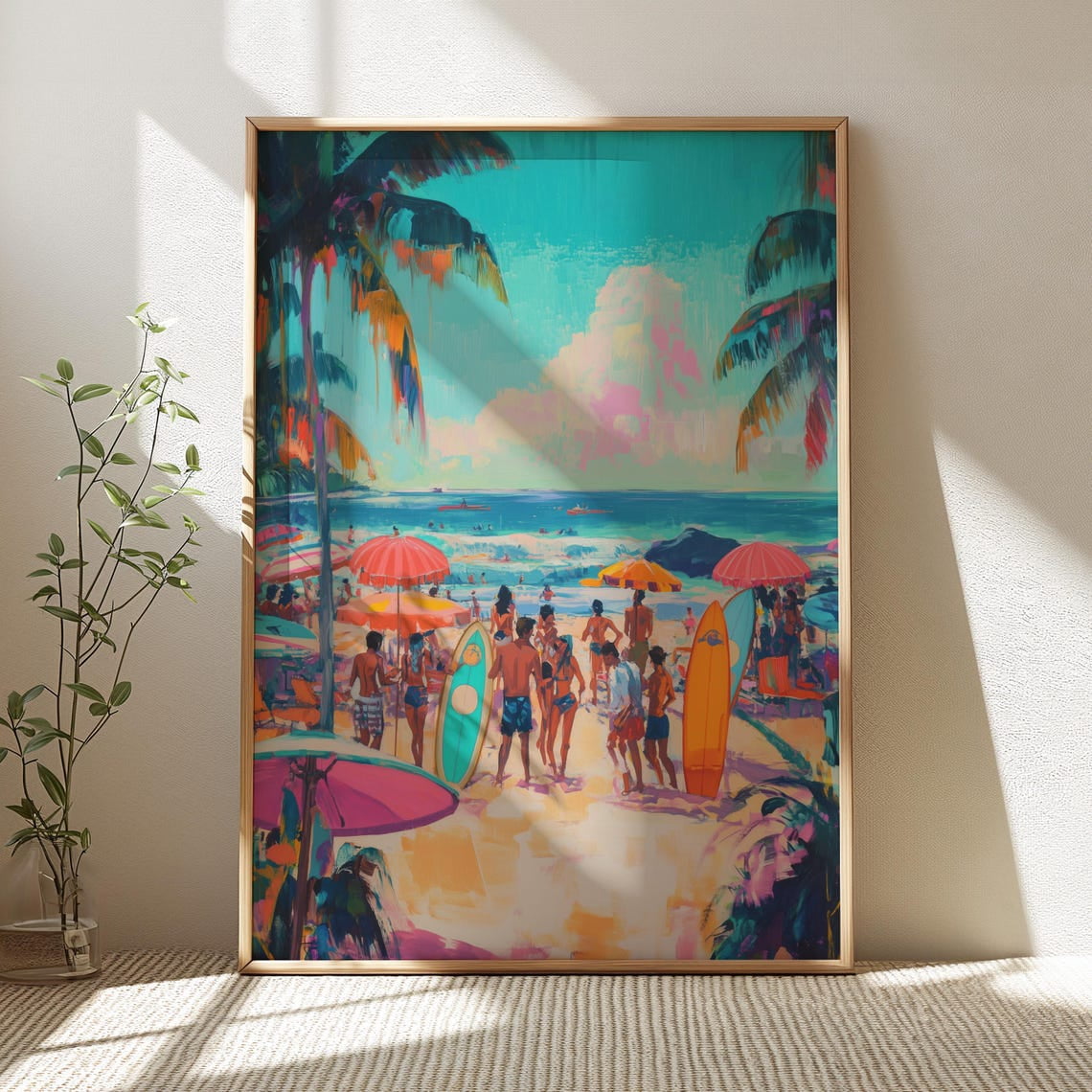 Retro Surfboards In Hawaii, Tropical Forest Landscape, Beach Art ...