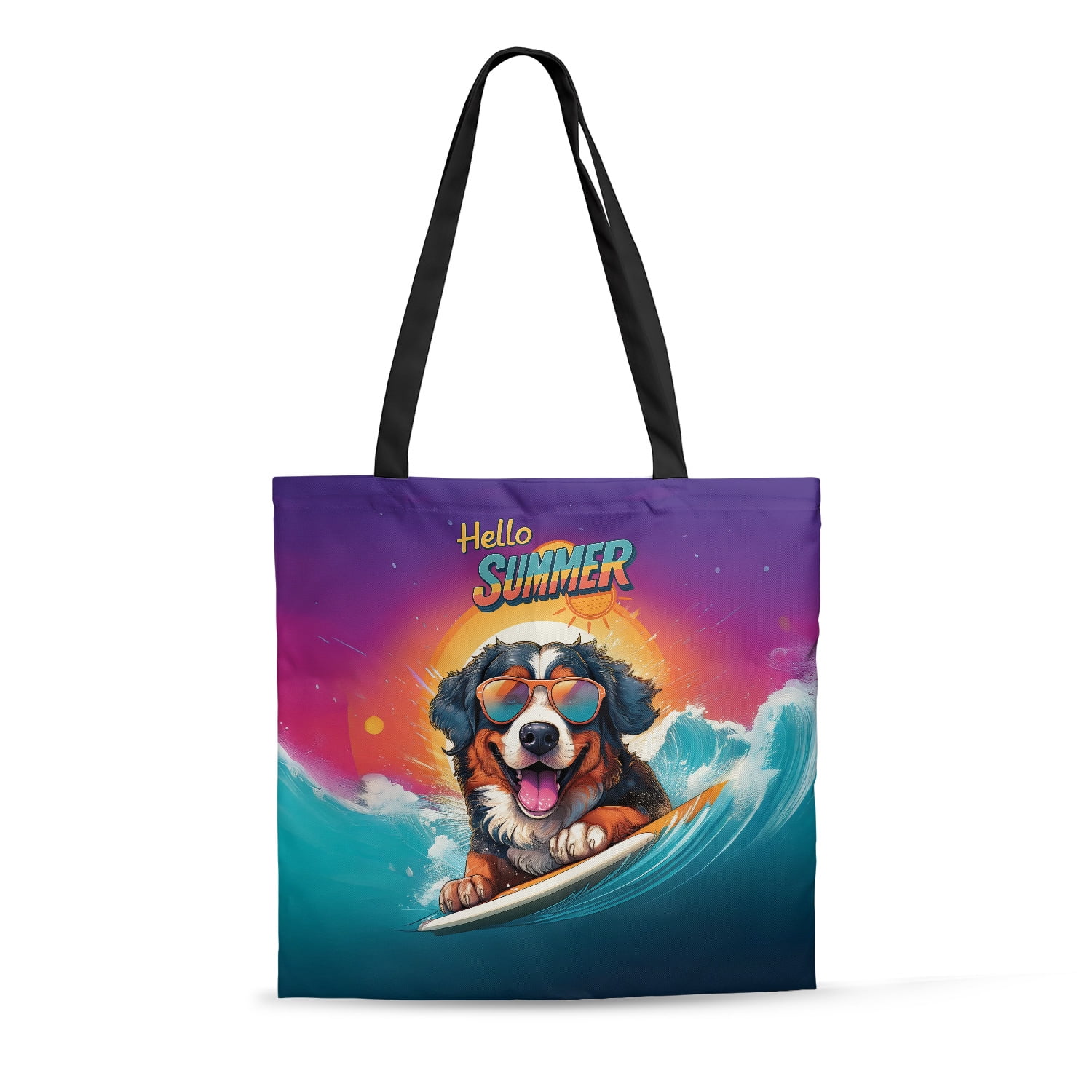 Retro Surfing Bernese Mountain Dog in Cool Sunglasses Hello Summer Waves All Over Print 3D ...