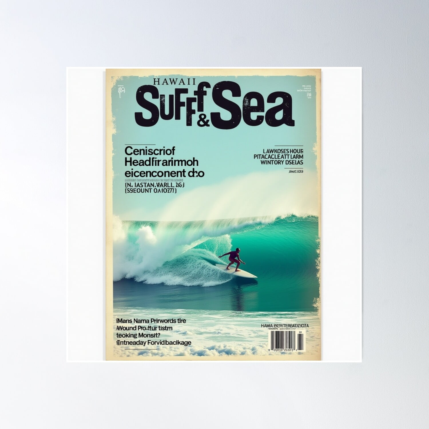 Retro Surfing Magazine Cover - Hawaii Surf & Sea Poster Wall Art ...