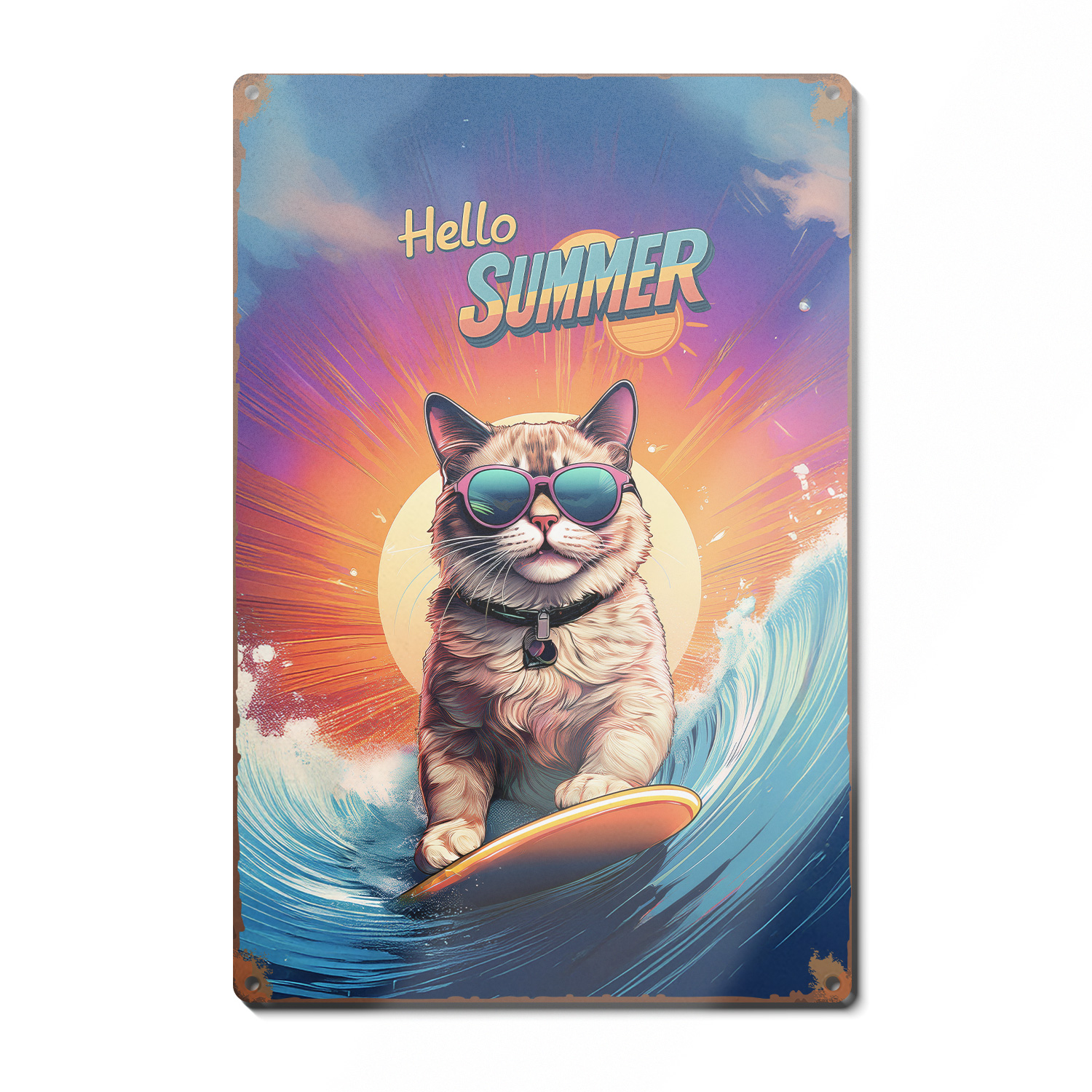 Retro Surfing Ragdoll in Cool Sunglasses Hello Summer Waves Vertical ...