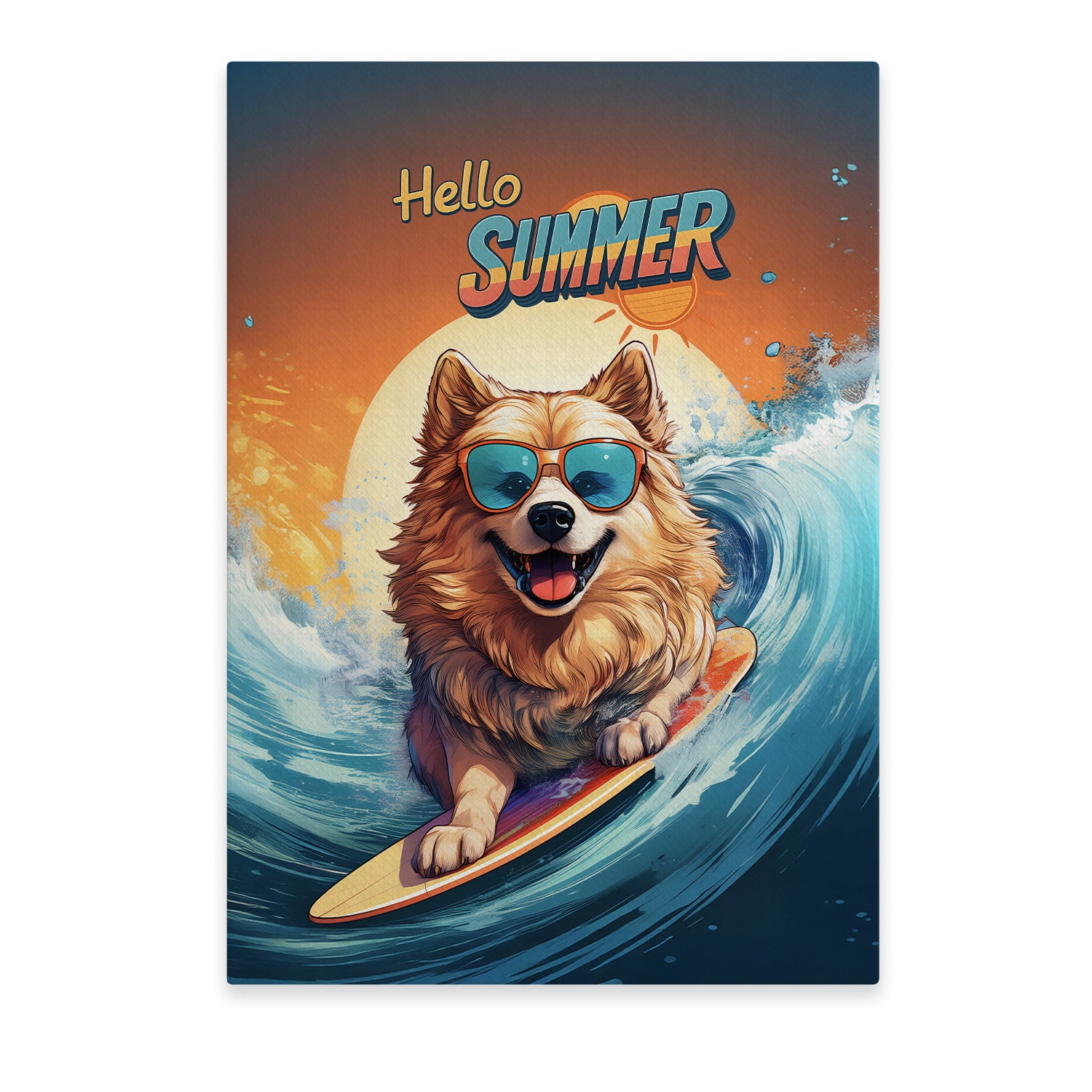 Retro Surfing Samoyed in Cool Sunglasses Hello Summer Waves Vertical ...