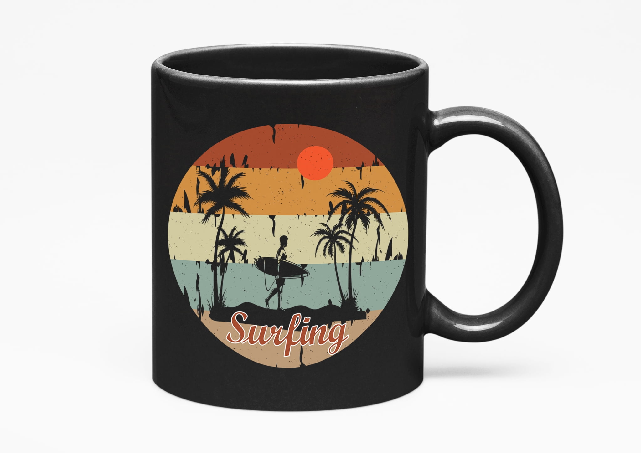 Retro Surfing with Sun & Surfer, Black 11oz Ceramic Mug - Walmart.com