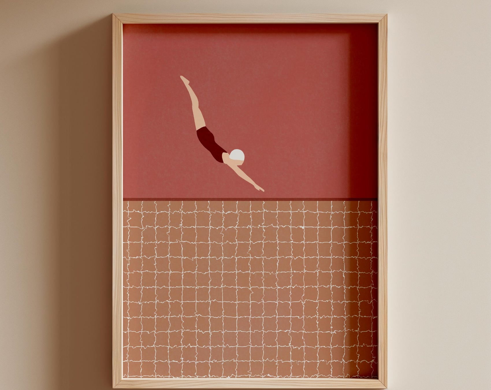 Retro Swimmer Diving Print | Vintage Pink Pool Art Cute Summer Wall ...