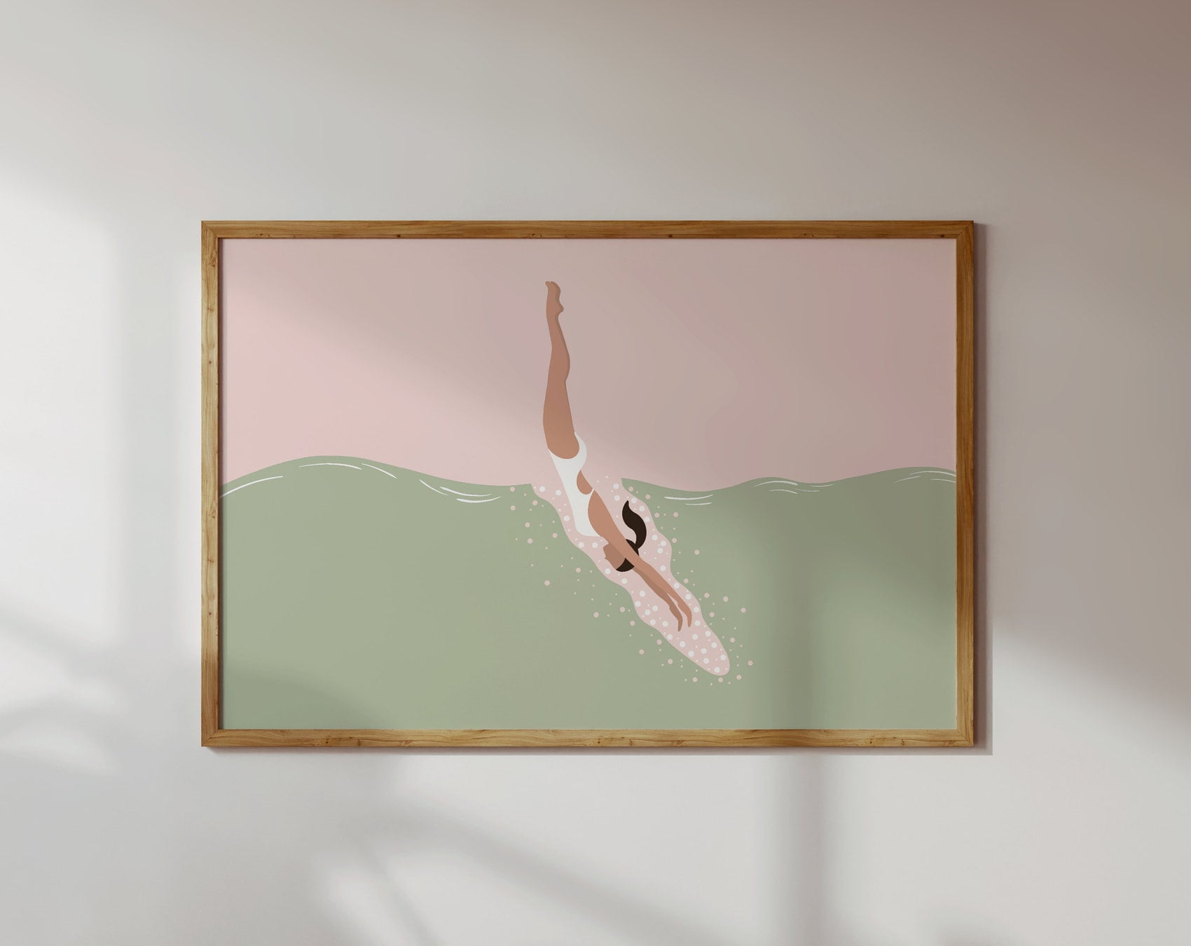 Retro Swimmer Diving Print | Vintage Pink Pool Diver Art | Summer Wall ...