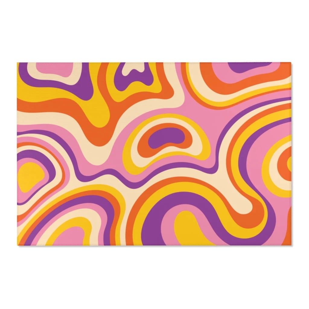Retro Swirl Rug Psychedelic Groovy 70s Rug Wavy Trippy Rugs Area Rug ...