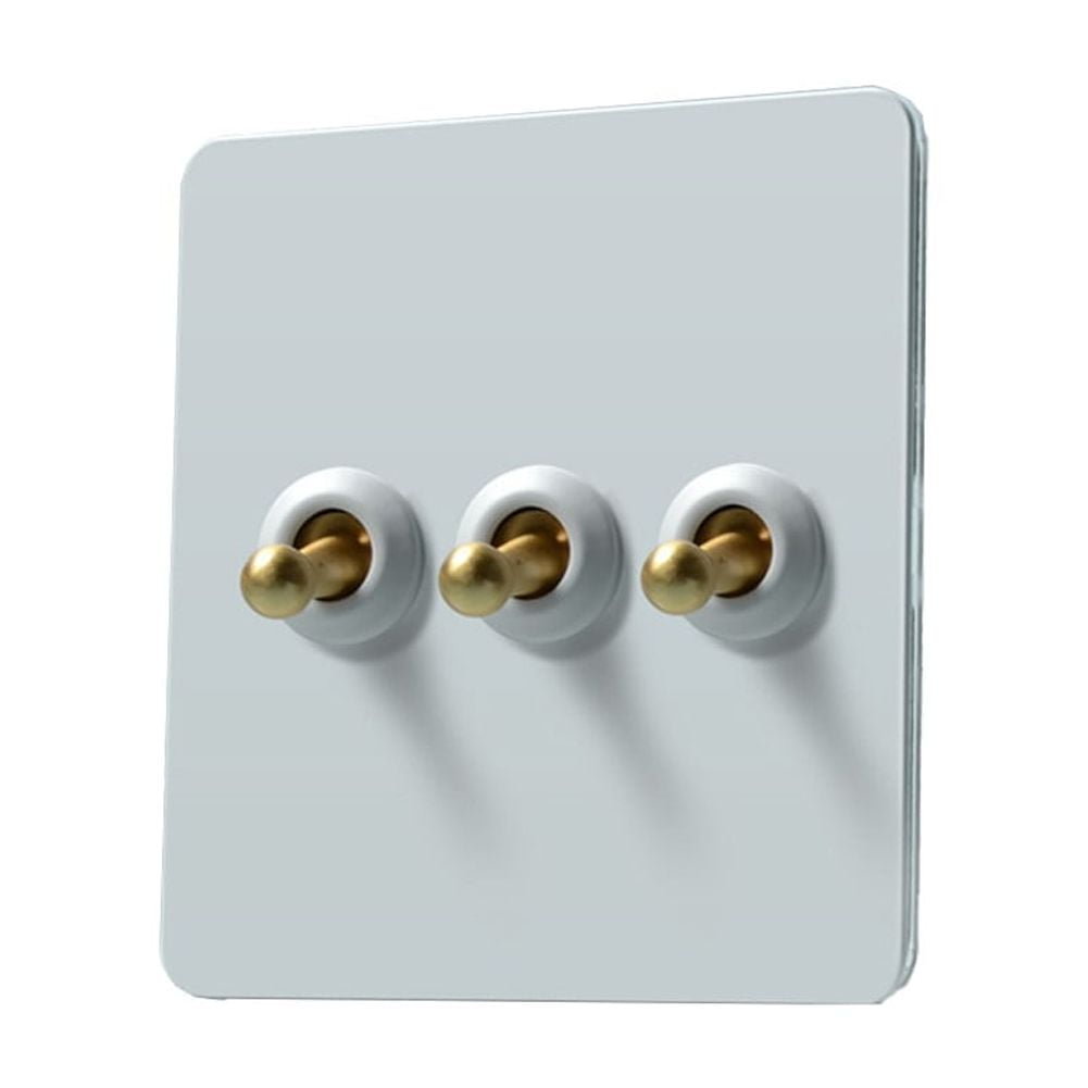 Retro Switch 1-4 Gang 2 Way White Stainless Steel Panel Brass Lever ...