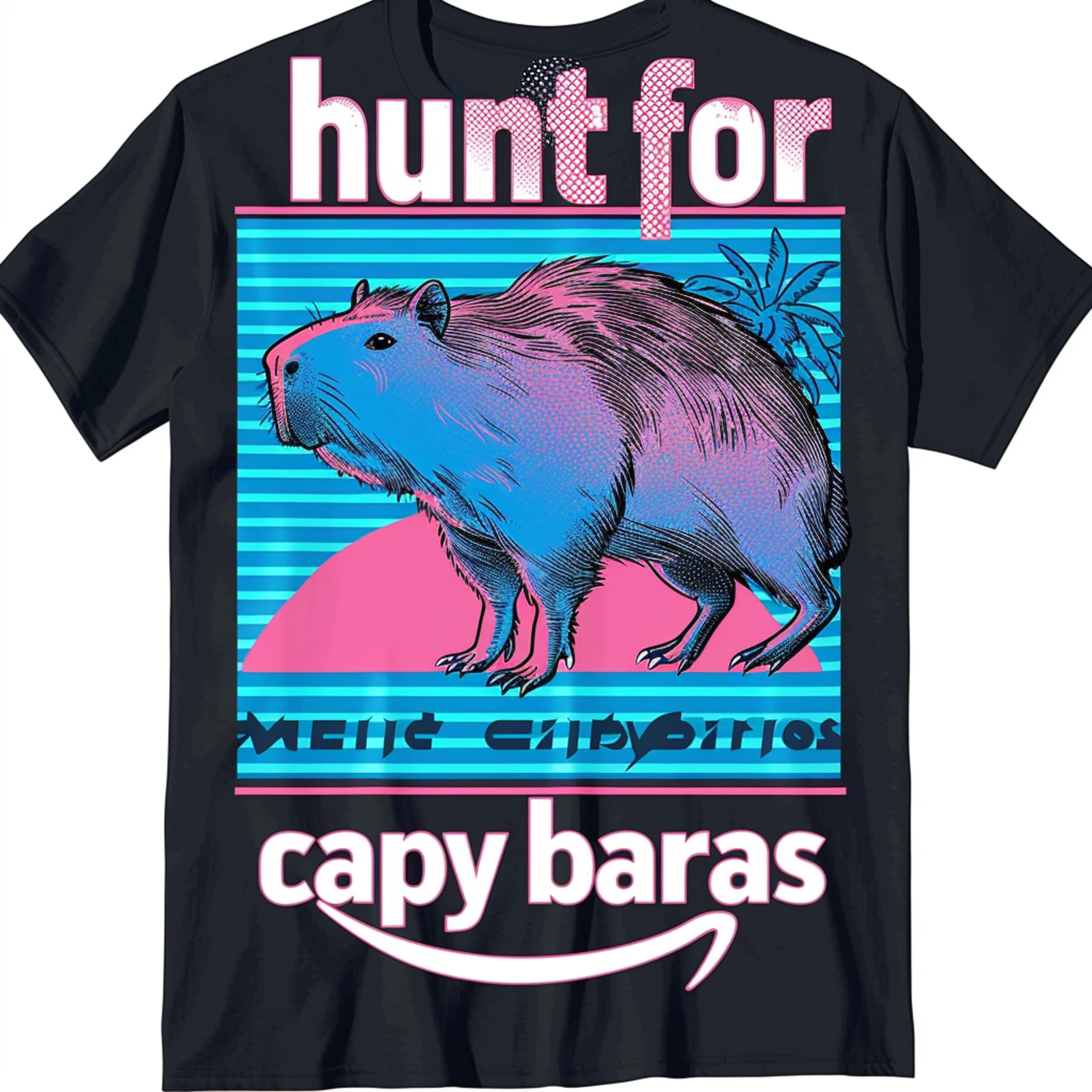 Retro Synthwave Capybara Hunt Black T Shirt Stand out in style with ...