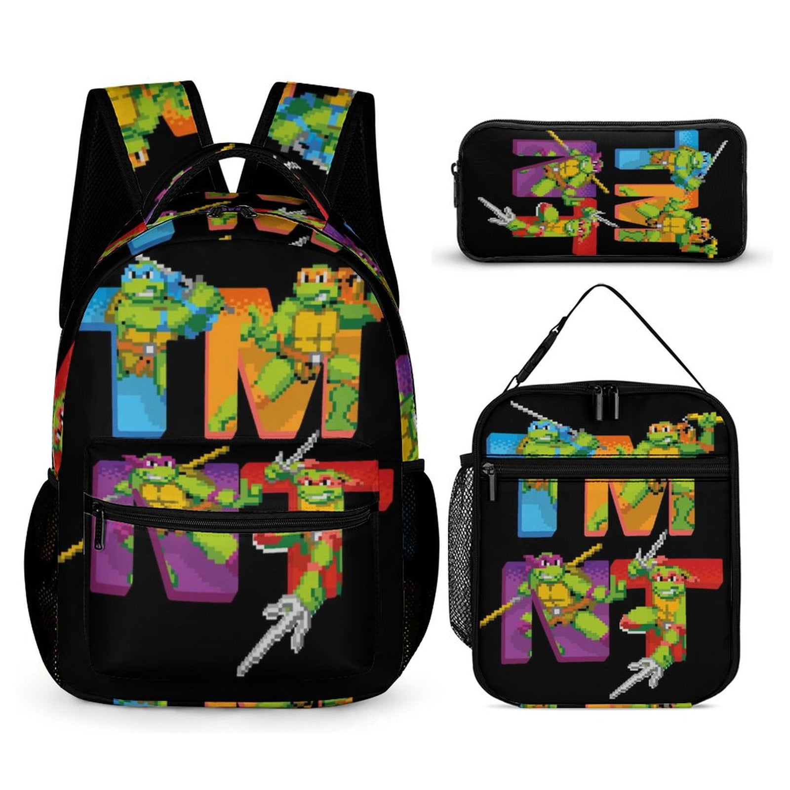 Retro TMNT 3 Piece Backpack Set Anime Casual Daypack with Lunch Bag ...